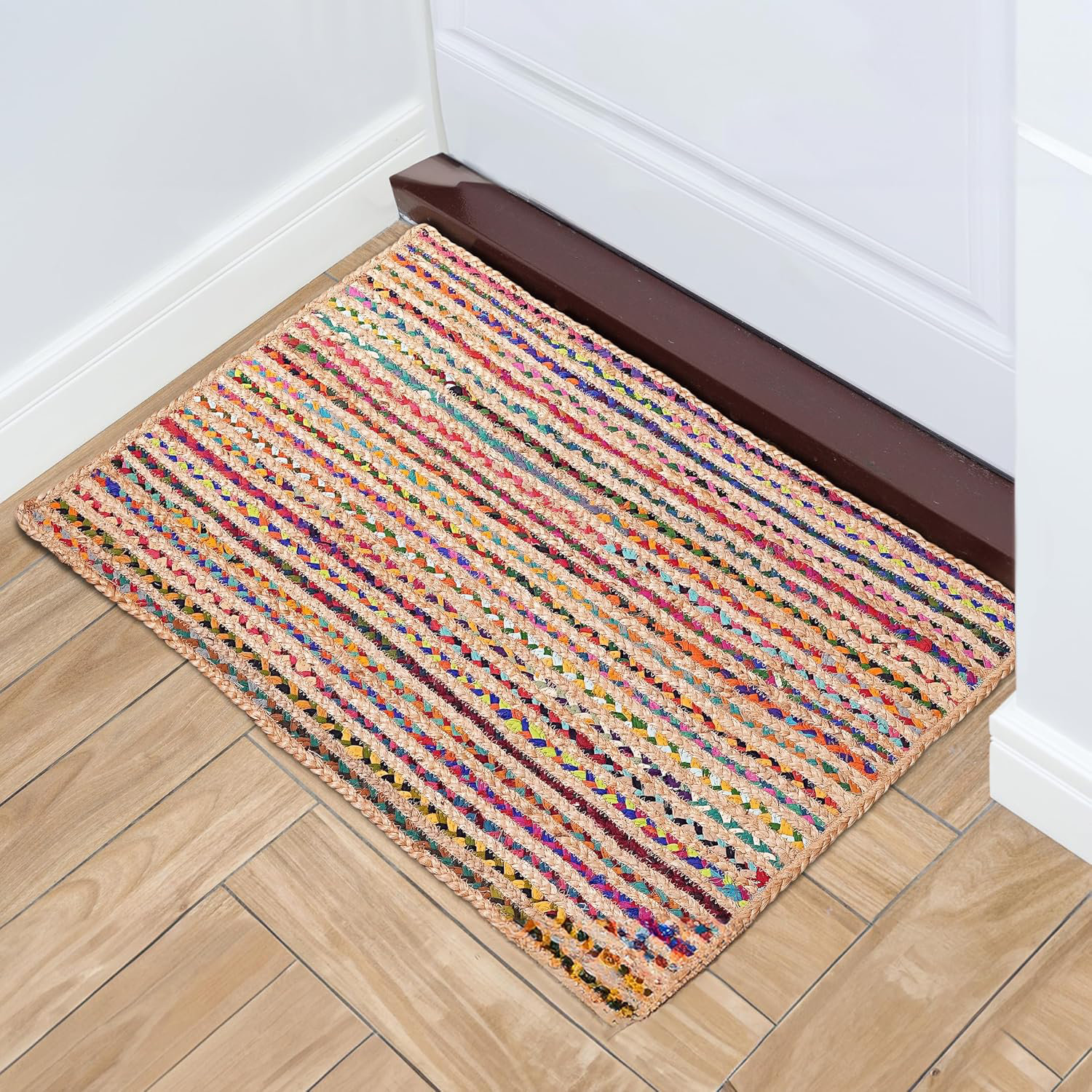 Dakota Fields Bohemian Braided Rug 2'x3' - Small Farmhouse Jute Cotton ...