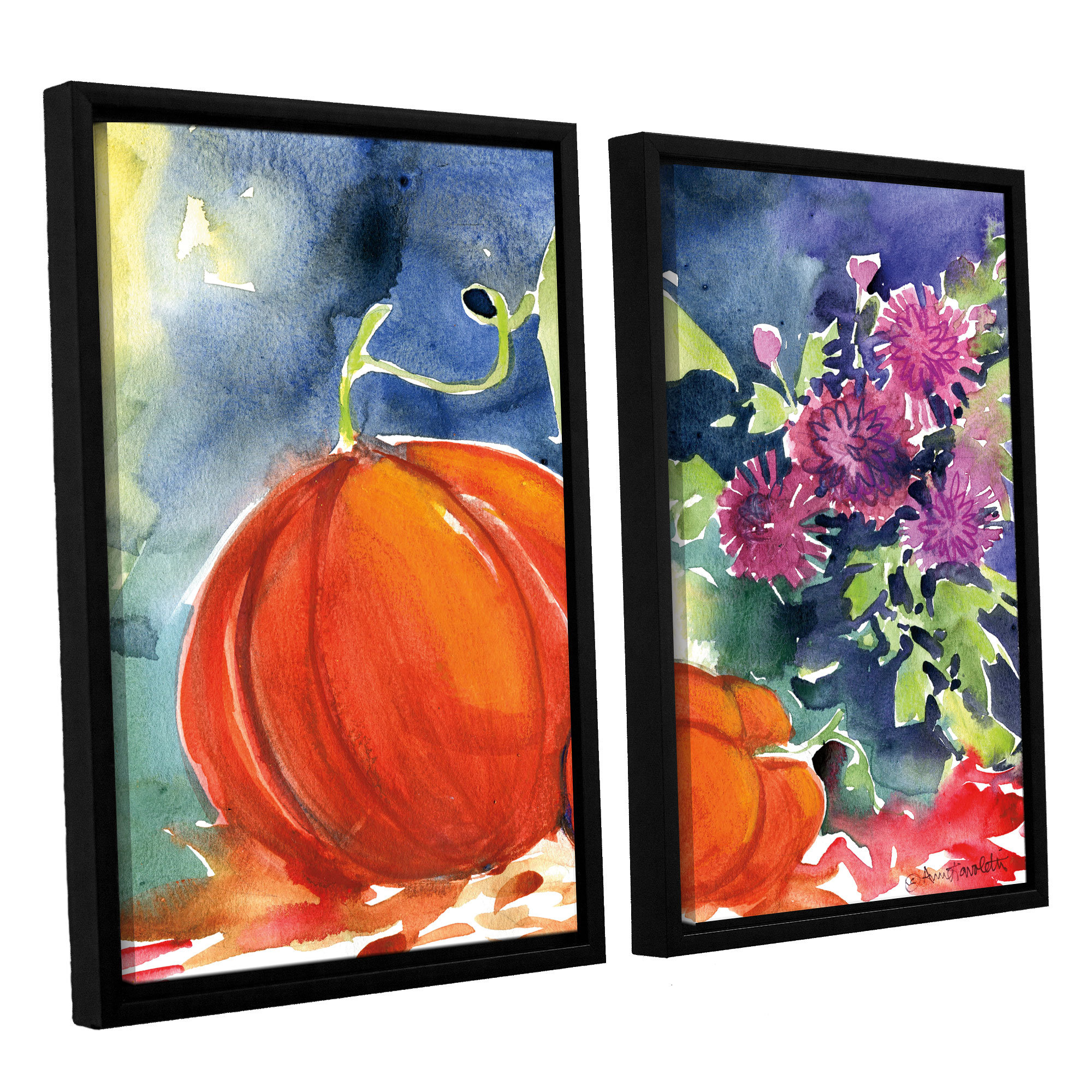 Red Barrel Studio® Mums and Pumpkins 2 Piece Framed Painting Print on ...