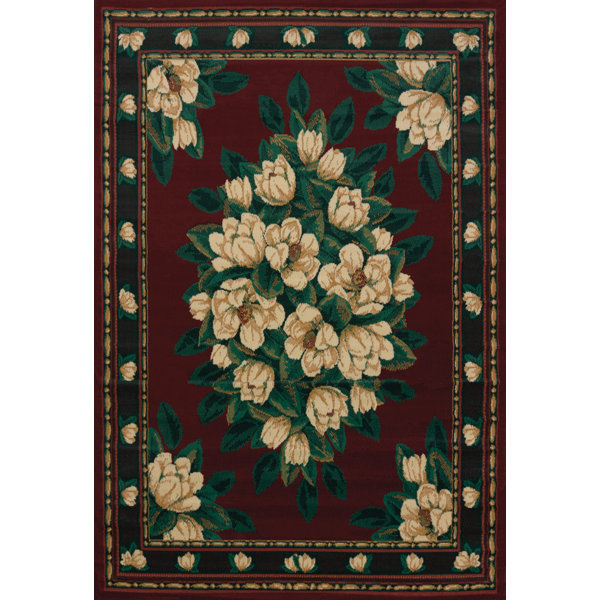 Winston Porter Aguilar Floral Burgundy Area Rug & Reviews | Wayfair