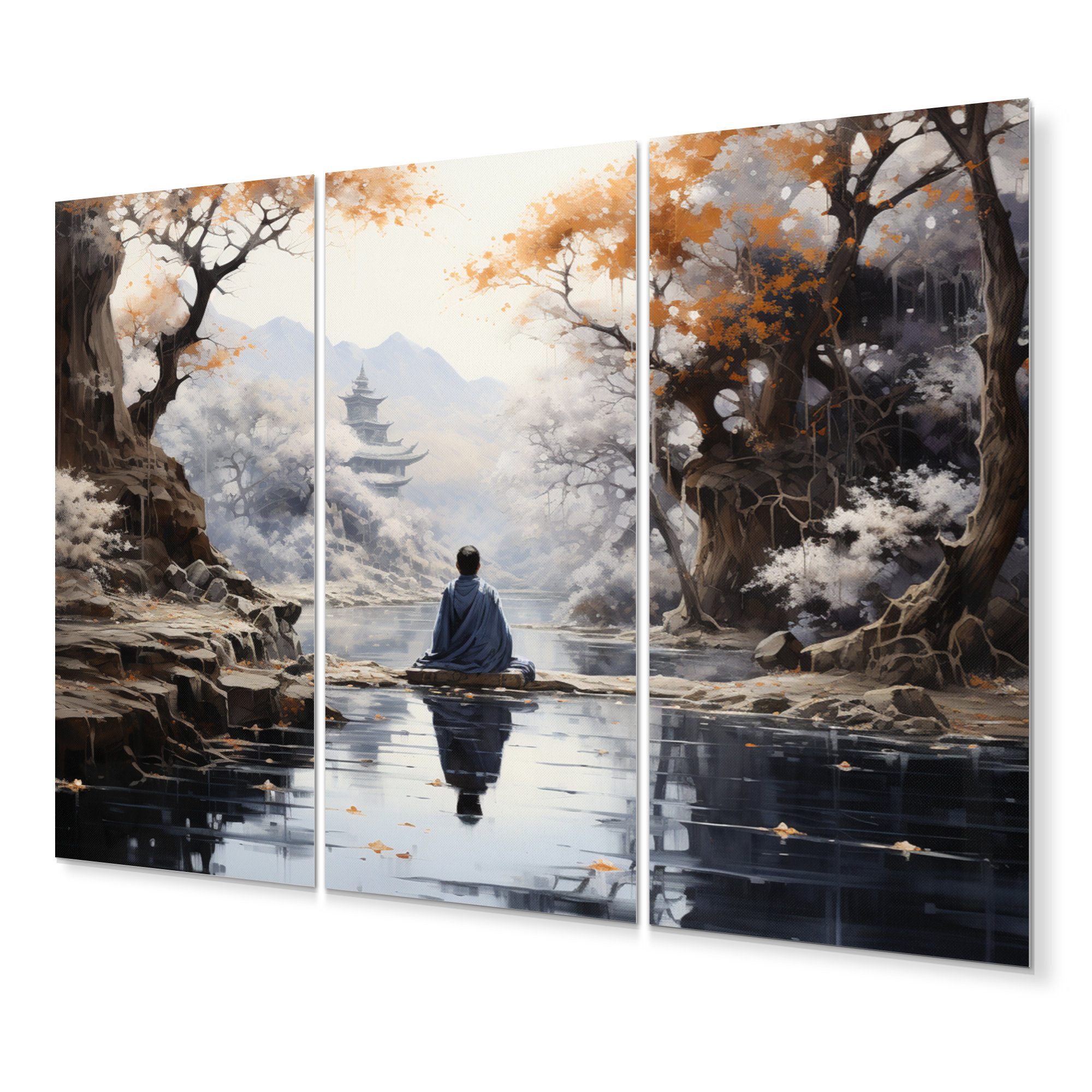 Design Art Grey Buddhism Enlightened Path II - Spiritual Metal Wall Art ...