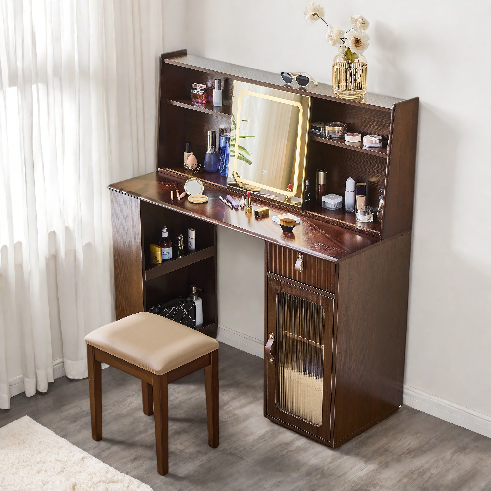 Brayden Studio® Elegant Makeup Vanity Desk With Sliding Adjustable ...