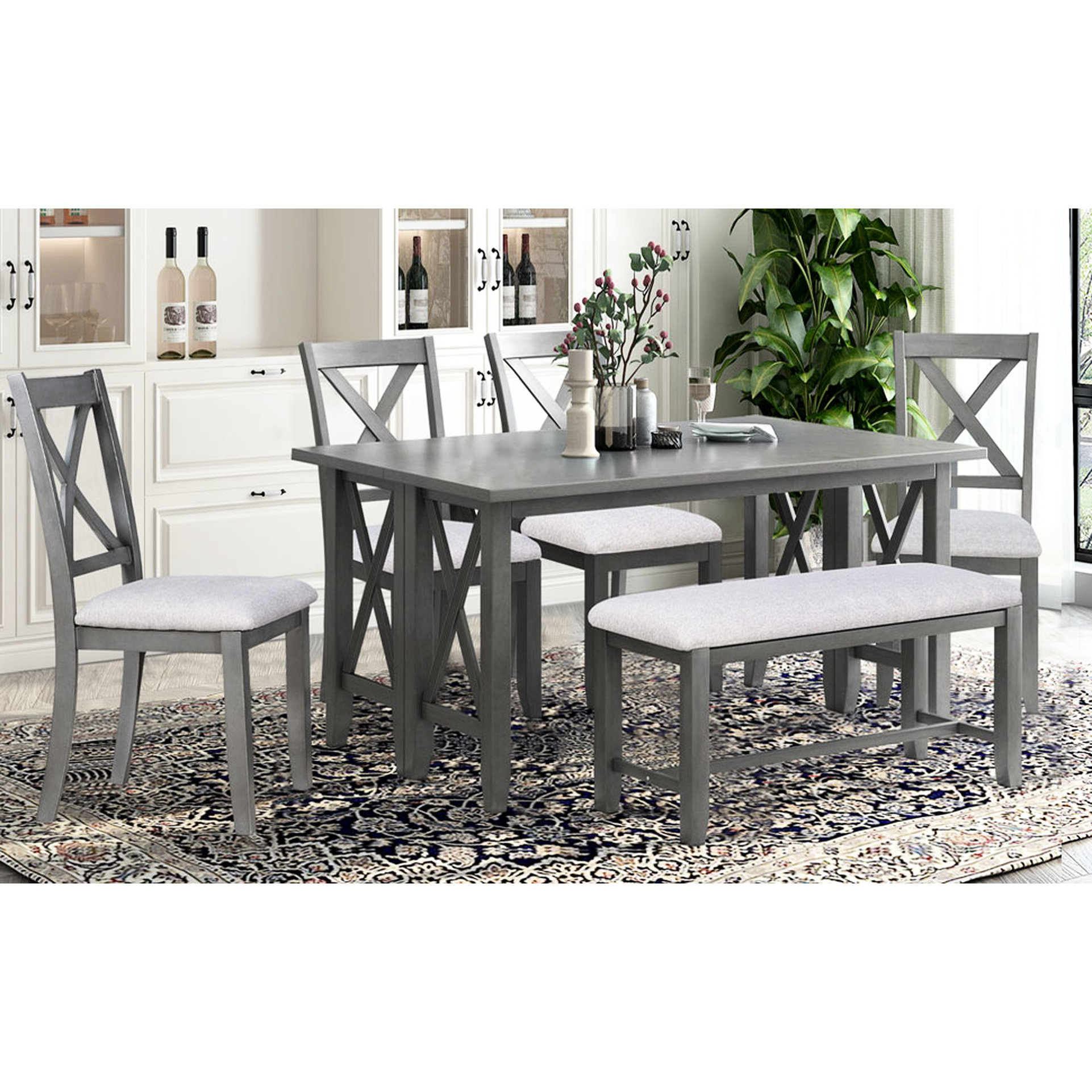 Rosalind Wheeler Foldable 6 Dining Arrangement In Gray. Solid Wood ...