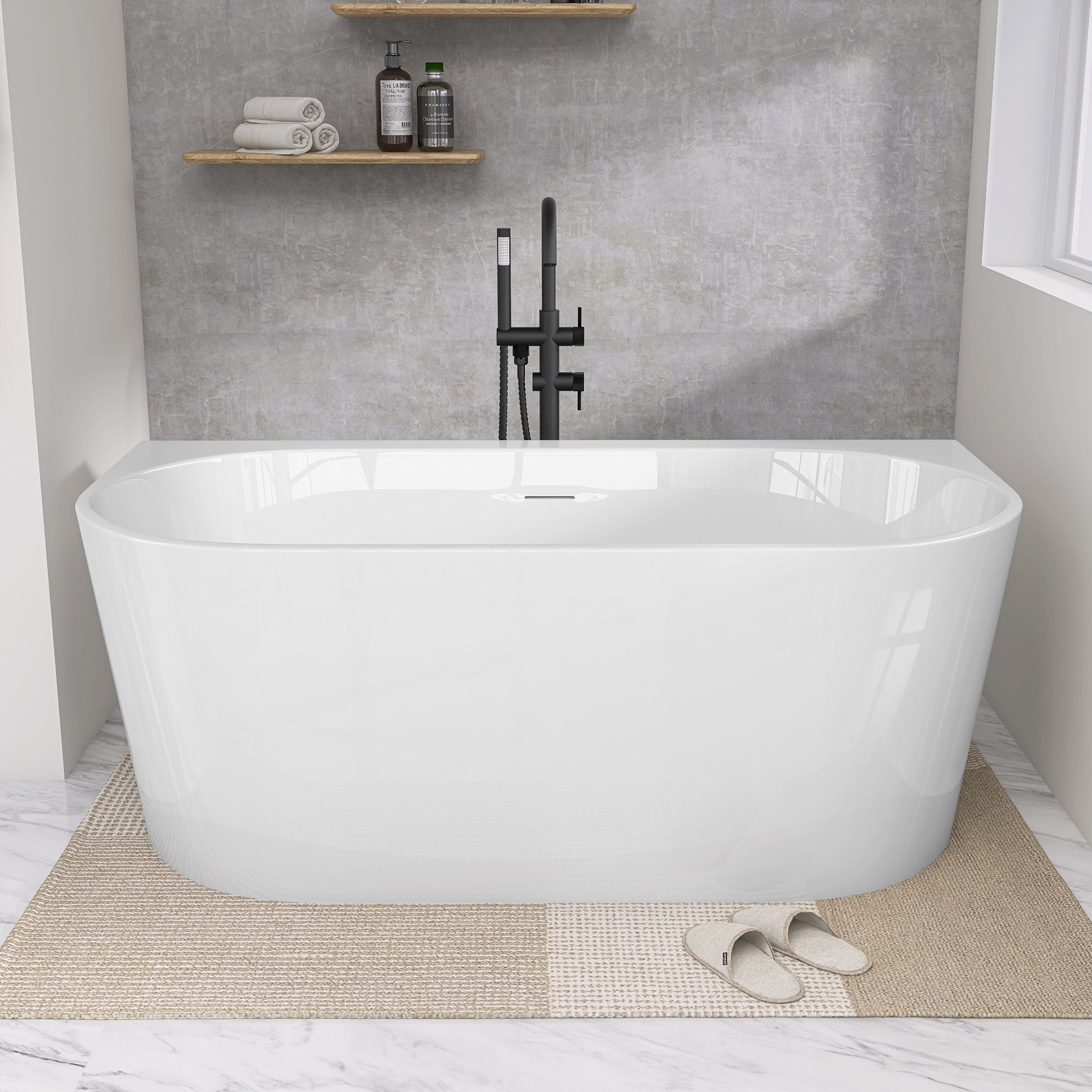 GETPRO 59'' x 30'' Corner Soaking Bathtub Acrylic Stand Alone Back to ...