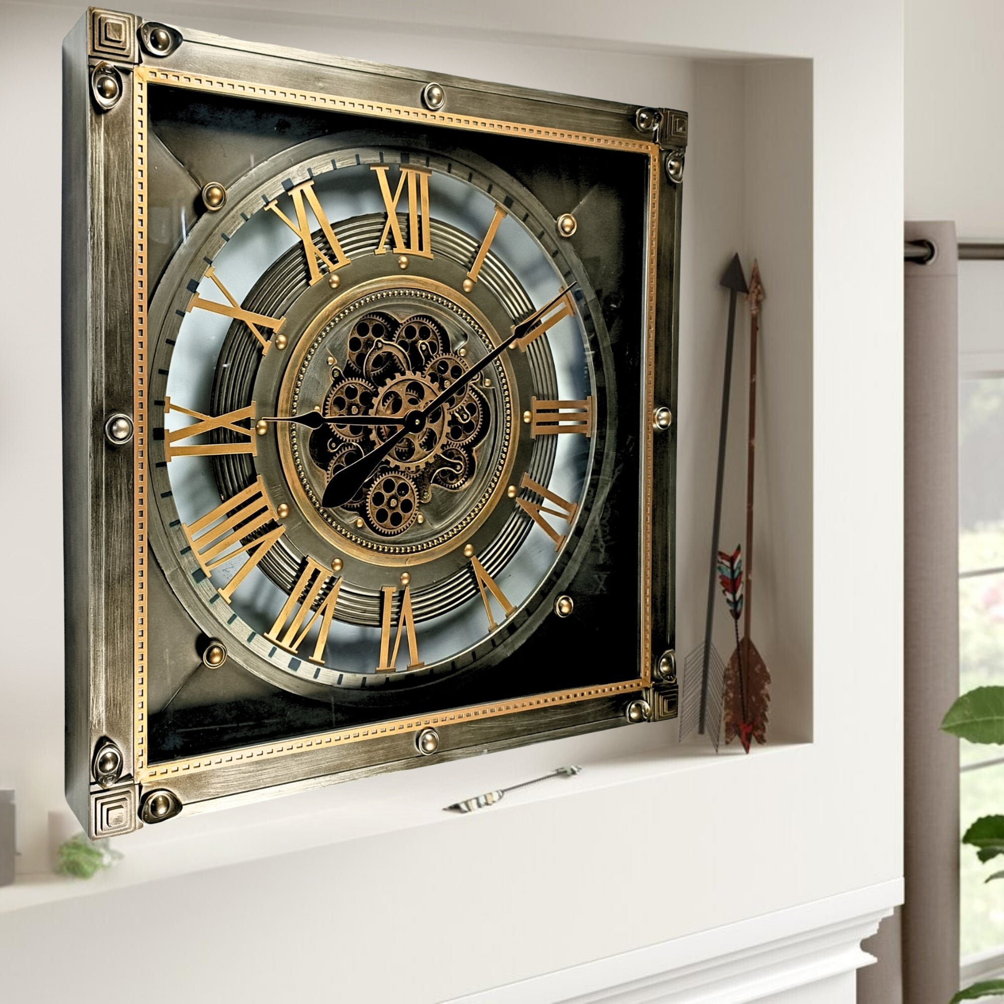 THE GEARS CLOCK Wall Clock with Real Moving Gears LU-LI_ 32 in Square ...