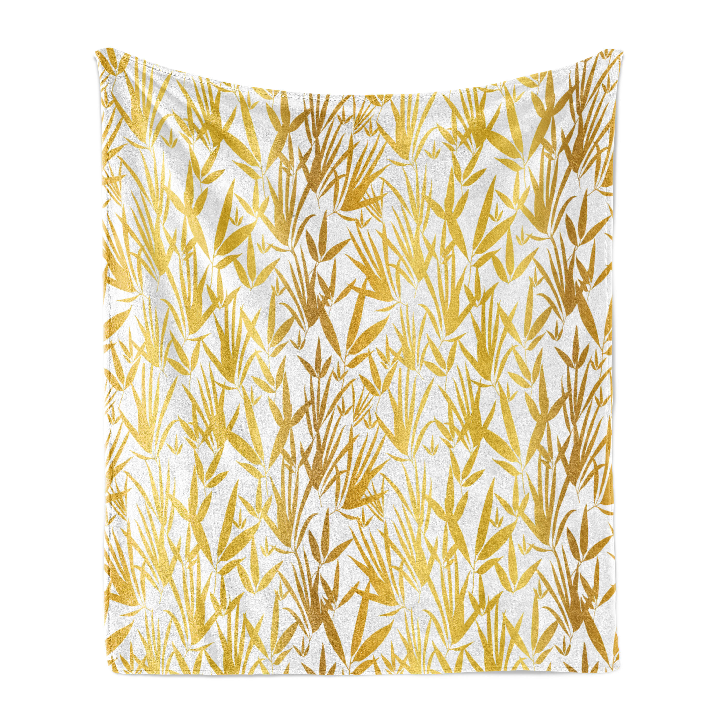 Ambesonne Leaves Fleece Throw Blanket Tropical Golden Tone Leaves | Wayfair
