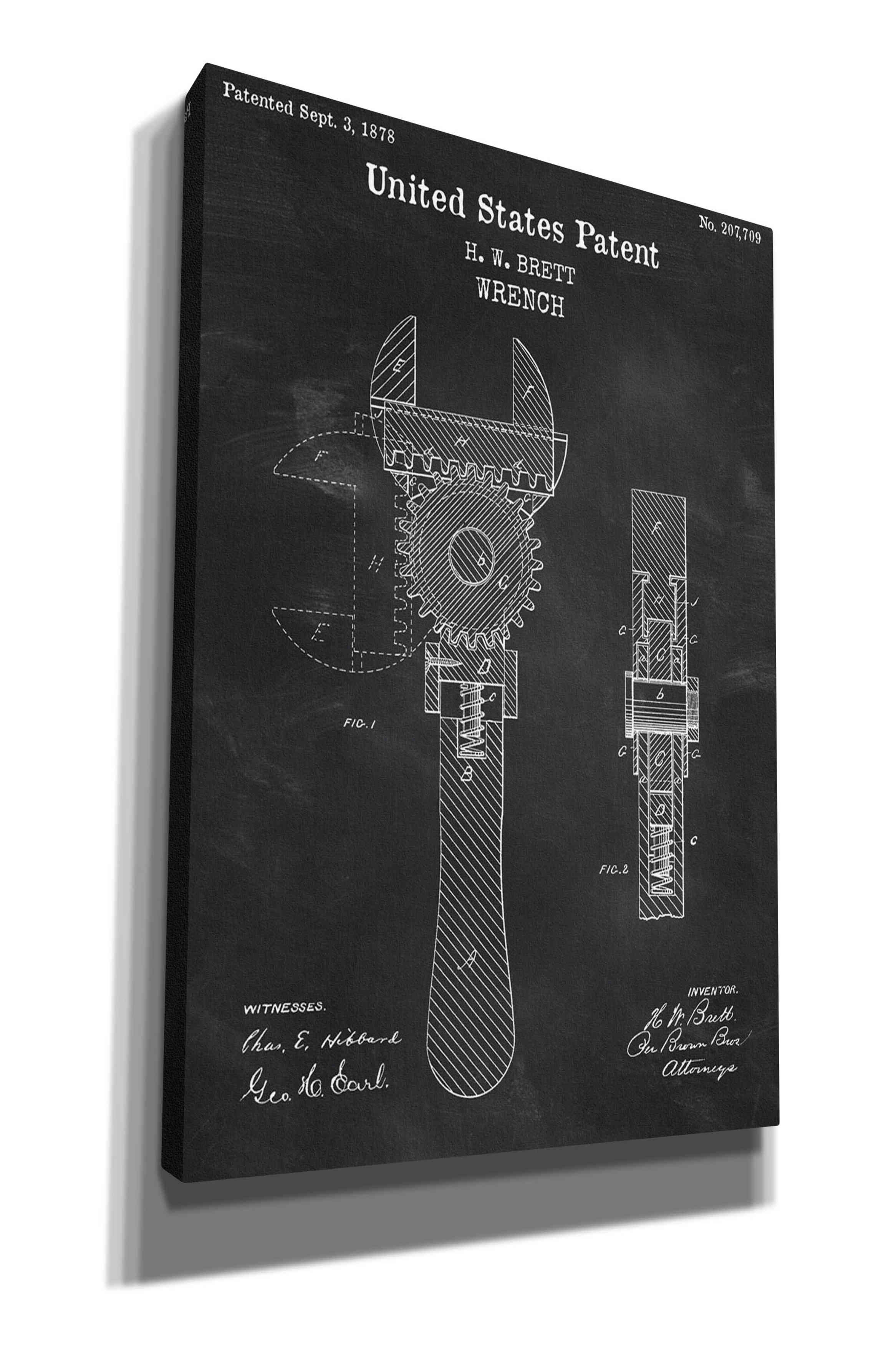 Williston Forge ''Wrench Blueprint Patent Chalkboard '' Canvas Wall Art ...
