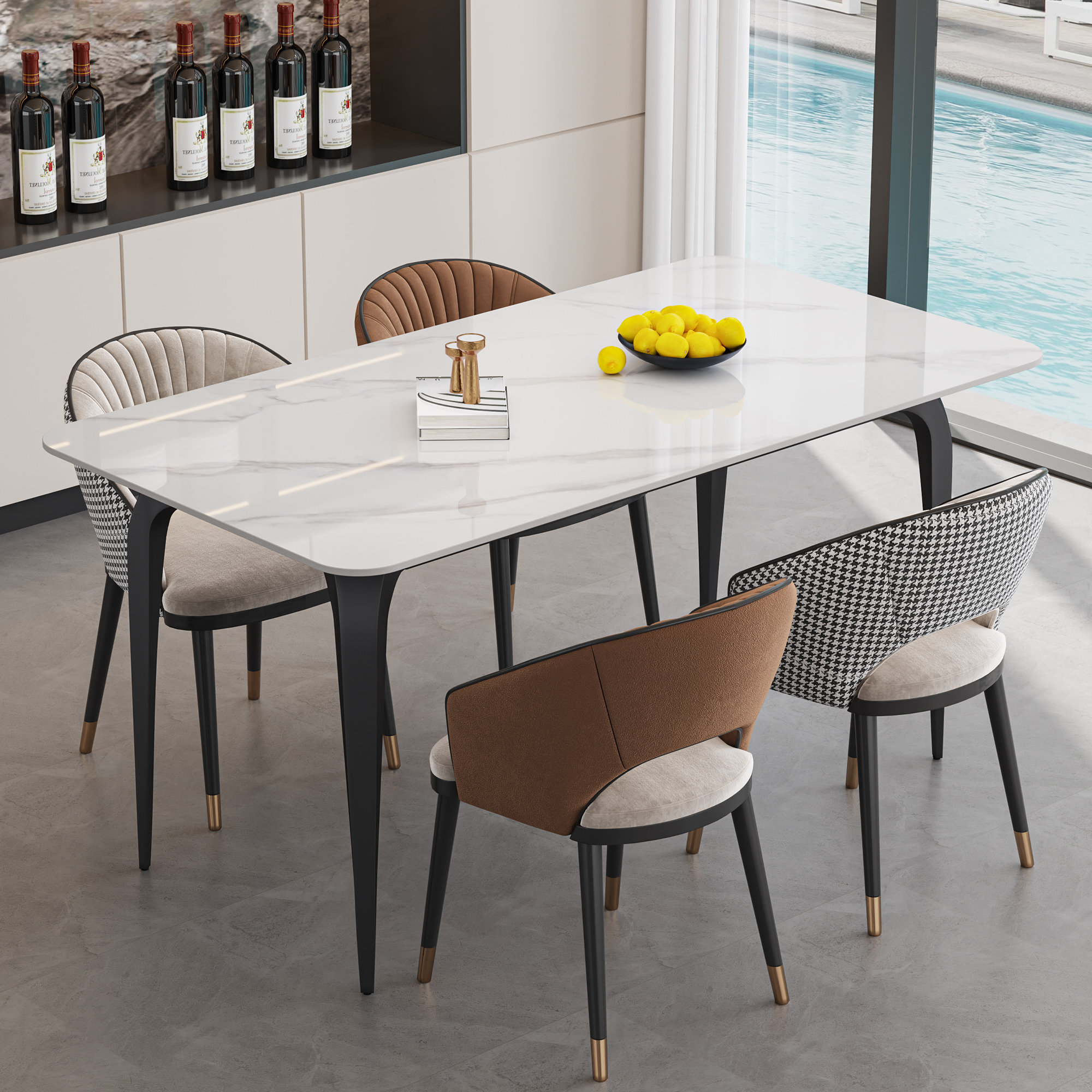 George Oliver Sintered Stone Laminate Dining Table, 59" Slate Dining ...