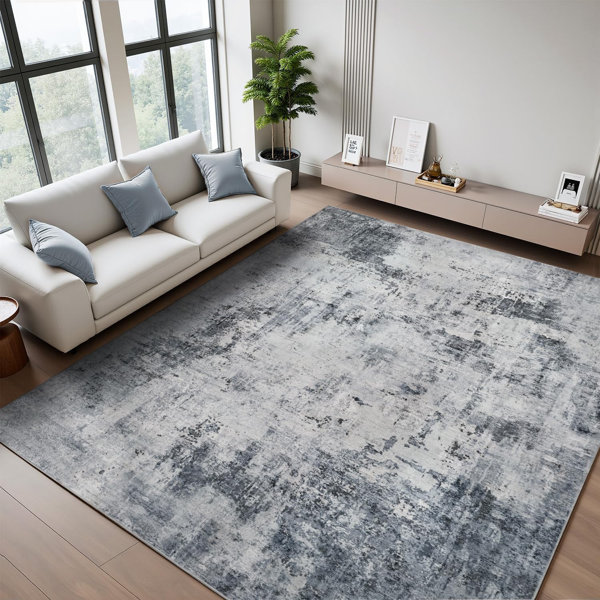 17 Stories Abstract Machine Washable Blue No-Skid Area Rug & Reviews ...