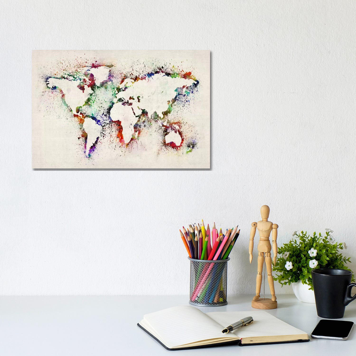 Breakwater Bay Map of the World Paint Splashes by Michael Tompsett ...