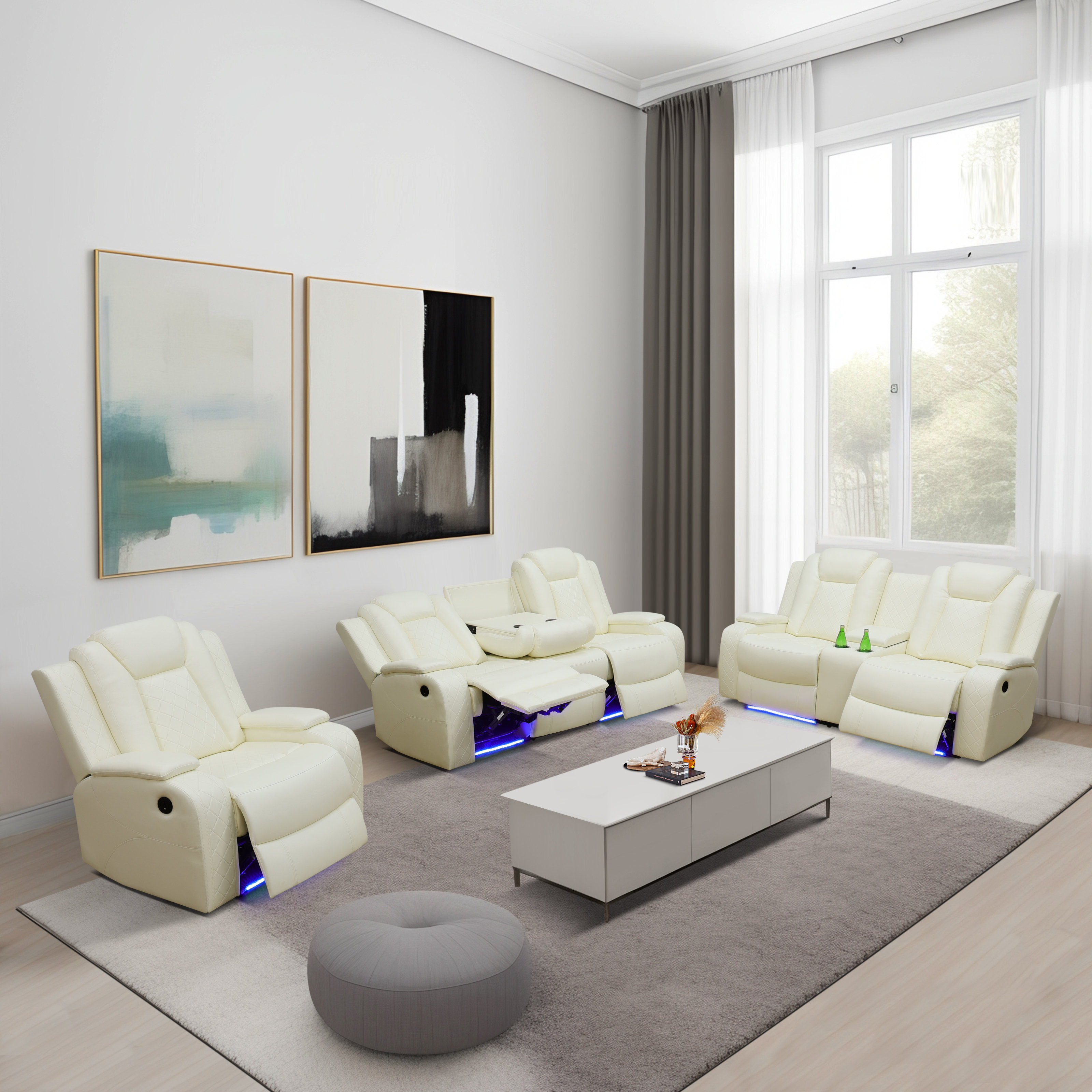 Wrought Studio™ Lugene 3 Piece Movie Theater Recliner Set with Wireless ...