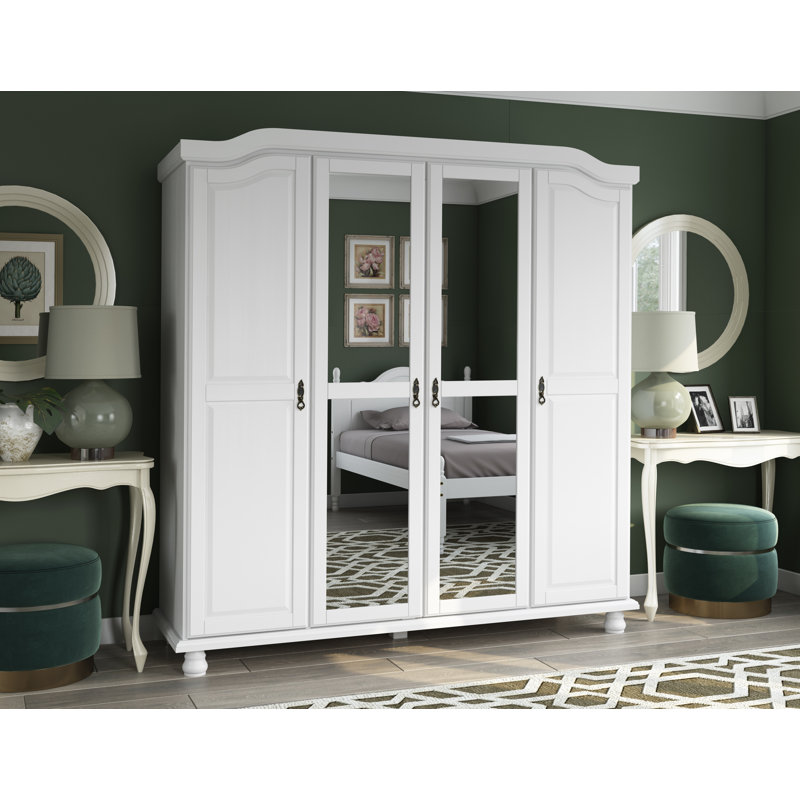 Charlton Home® Kyle 100% Solid Wood 4-door Wardrobe Armoire with ...