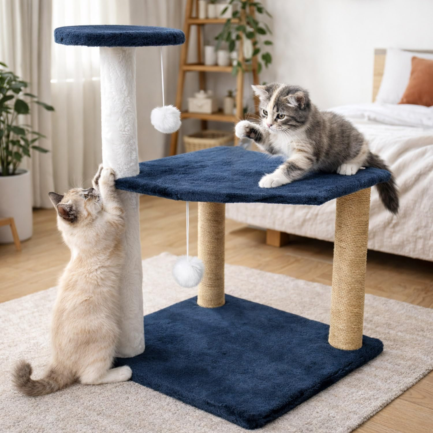 17 Stories Indoor Cat Scratching Post Tower – 3-Level Sisal Scratch ...