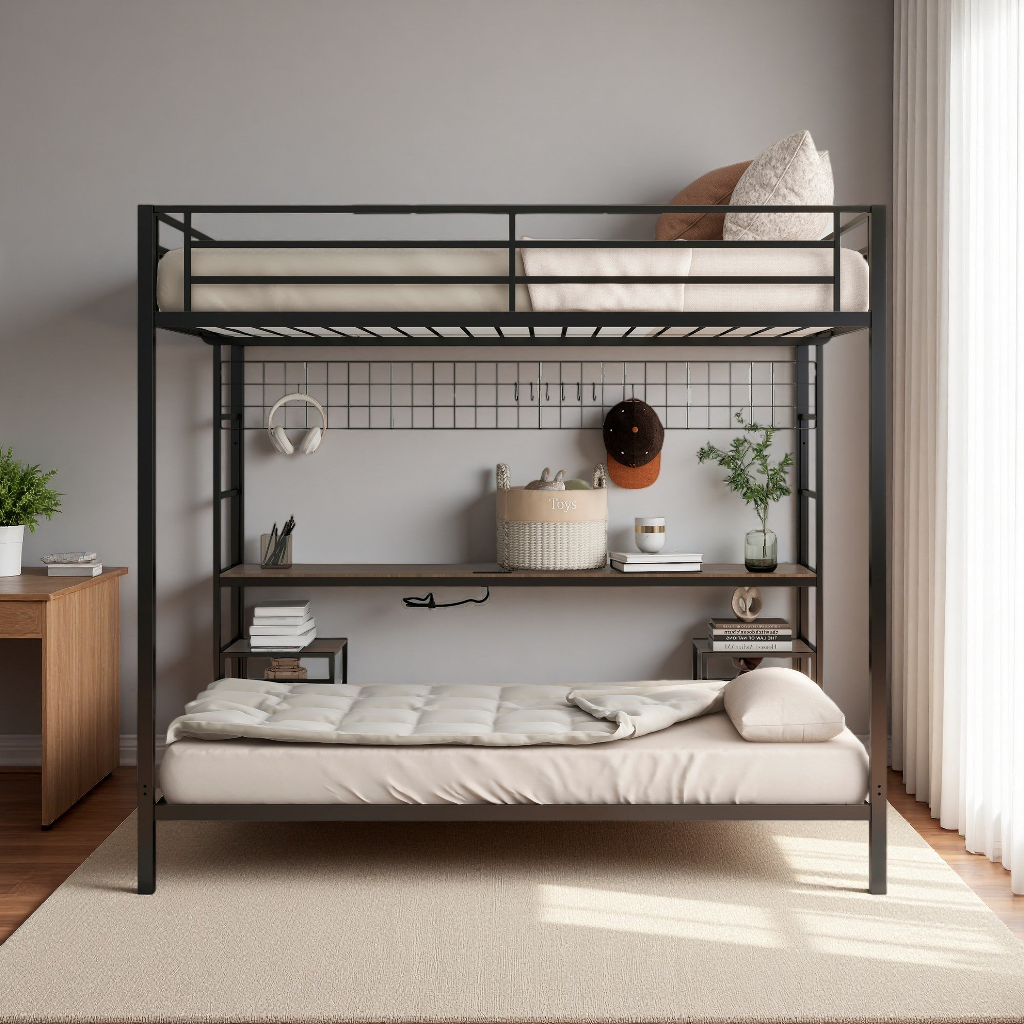 FAR AND NEAR Ethan Full Over Twin Bunk Bed With Desk And Charging ...