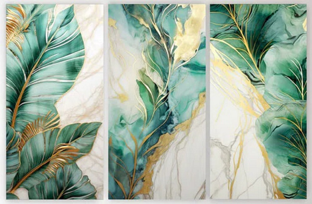 Kira Living Green Leaves Acrylic Print Wall Art - 3 Piece Set | Wayfair