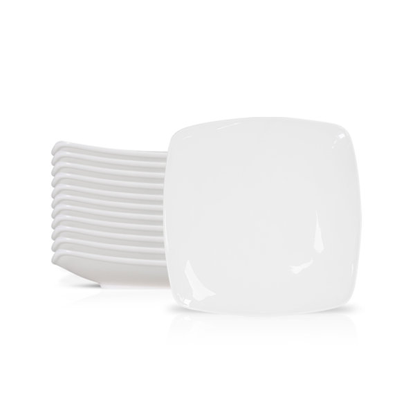 TPK Fine Porcelain 11 Inch Flat Square Dinner Plates – Set Of 12, Pearl ...