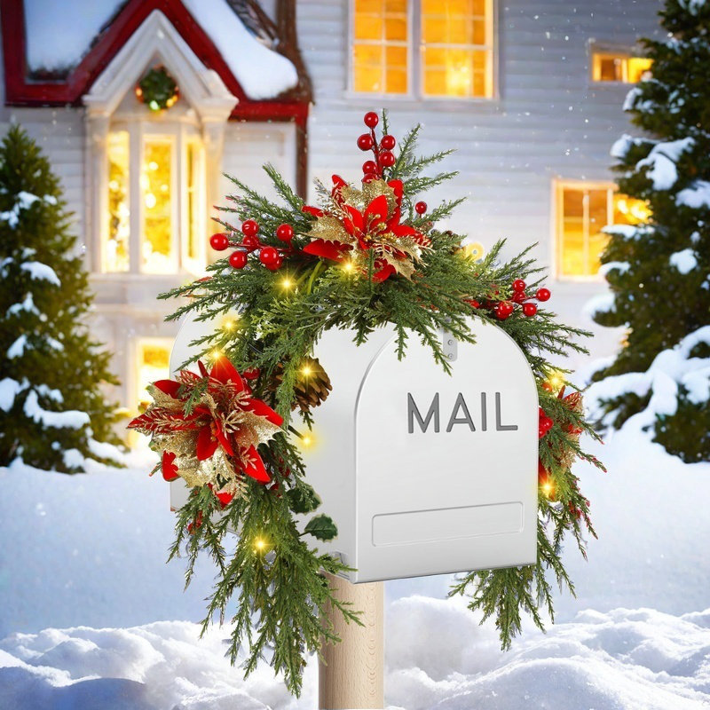 The Party Aisle™ Christmas Mailbox Swag Decorations with Light ...