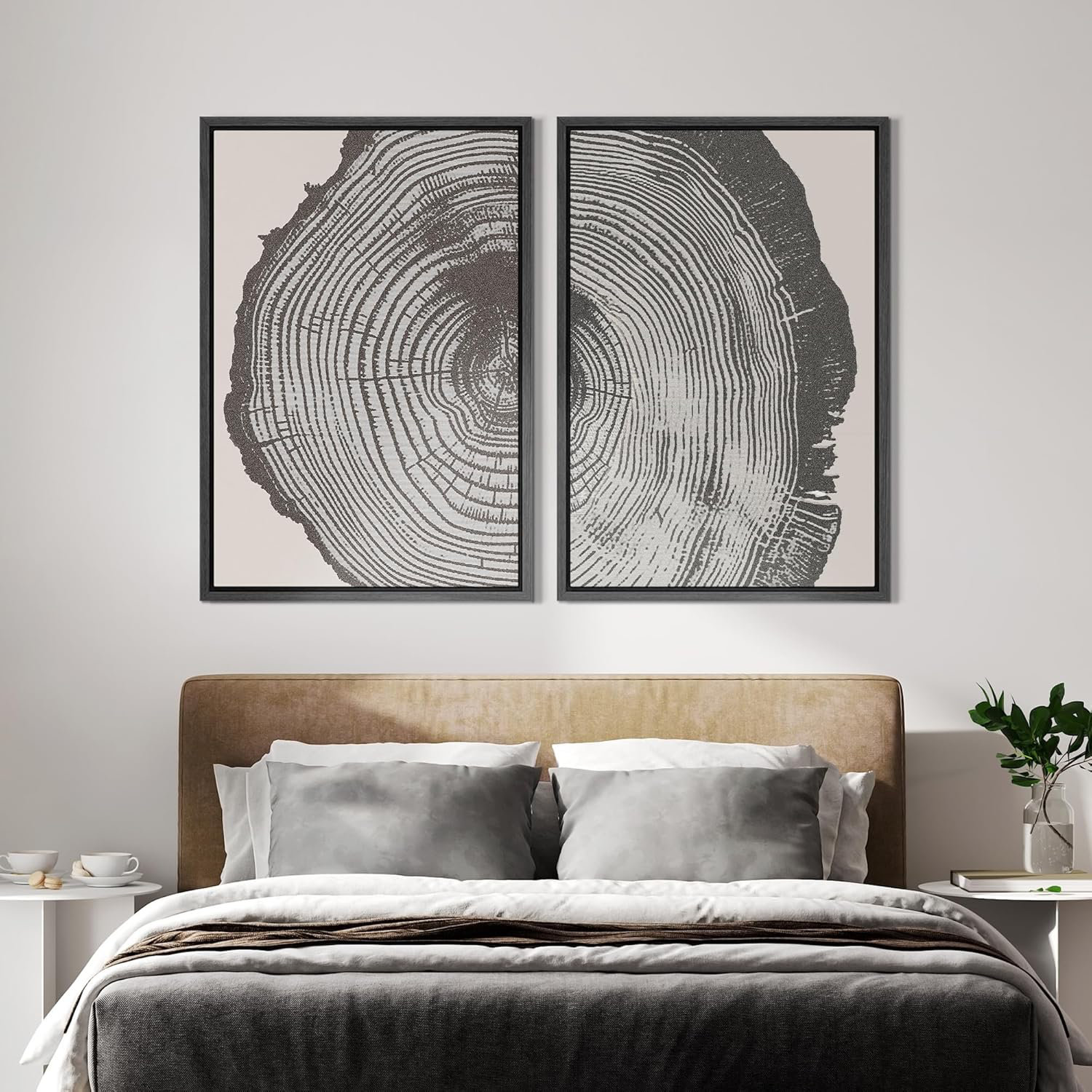IDEA4WALL Duotone Grey Botanical Forest Wood Effect Tree Ring Print ...
