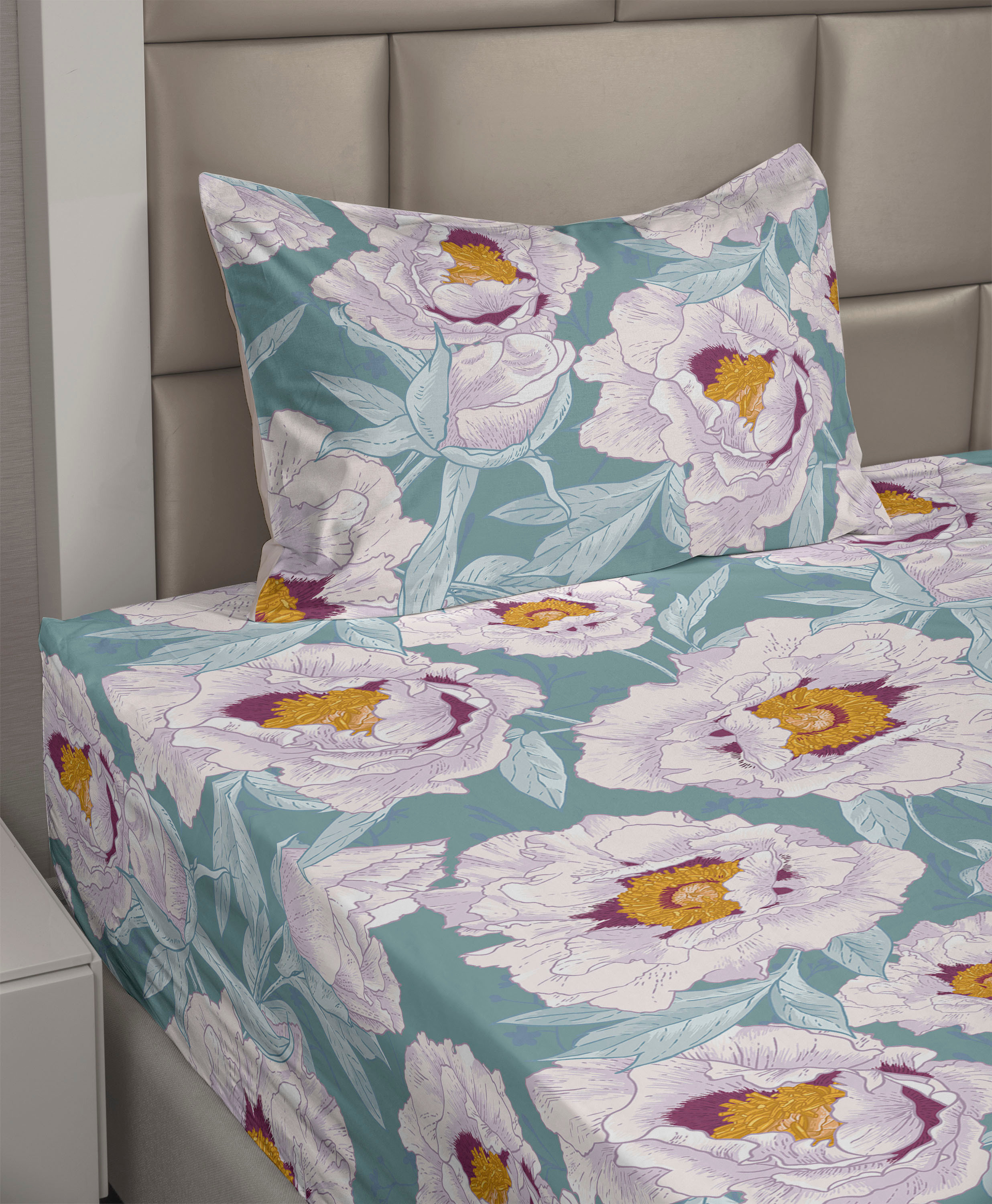 Ambesonne Floral Design Sheet Set Tropical Flowers Art Cadet Blue Pale ...