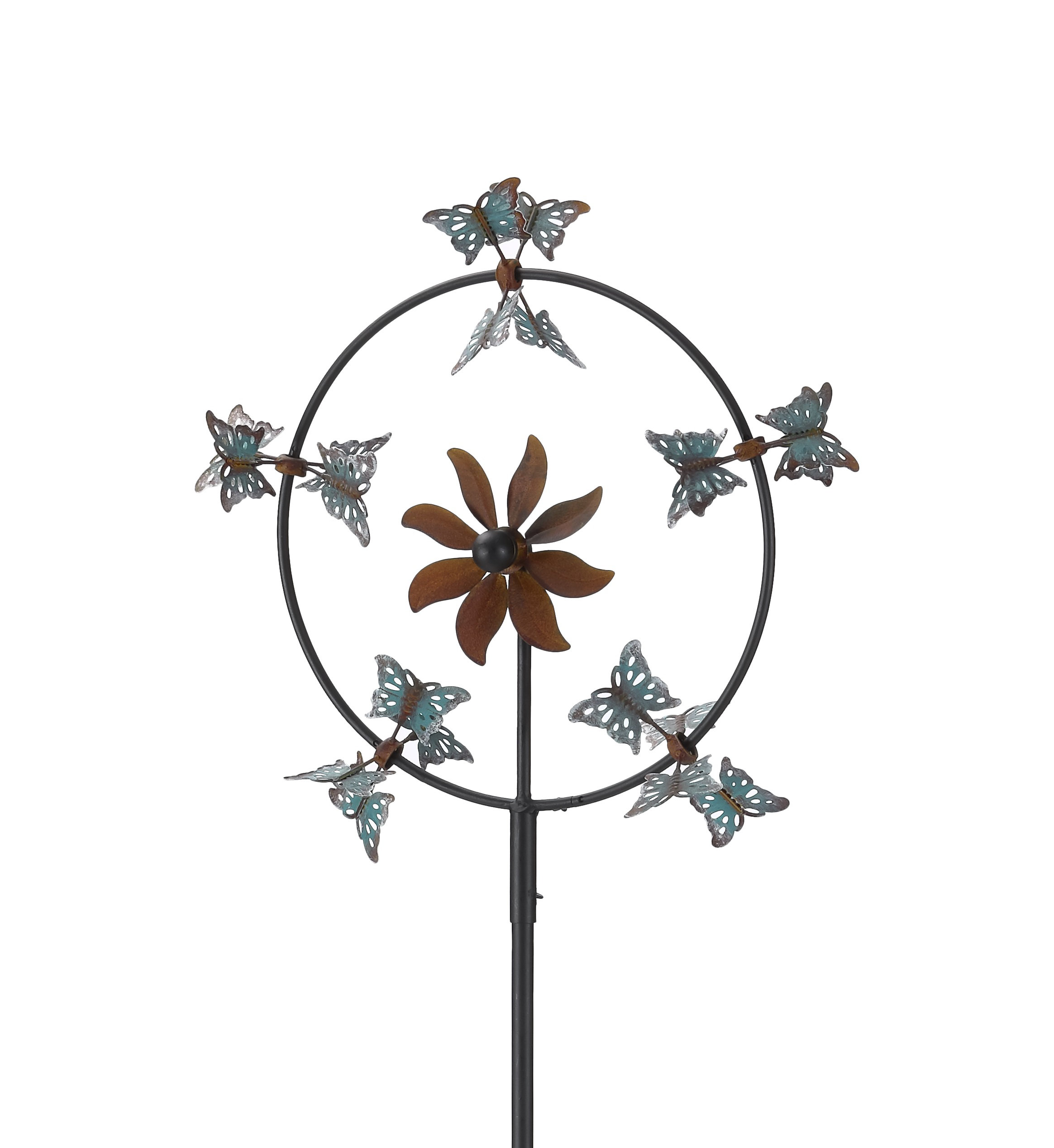 Arlmont & Co. Rustic Butterfly Kinetic Wind Spinner Outdoor Metal ...