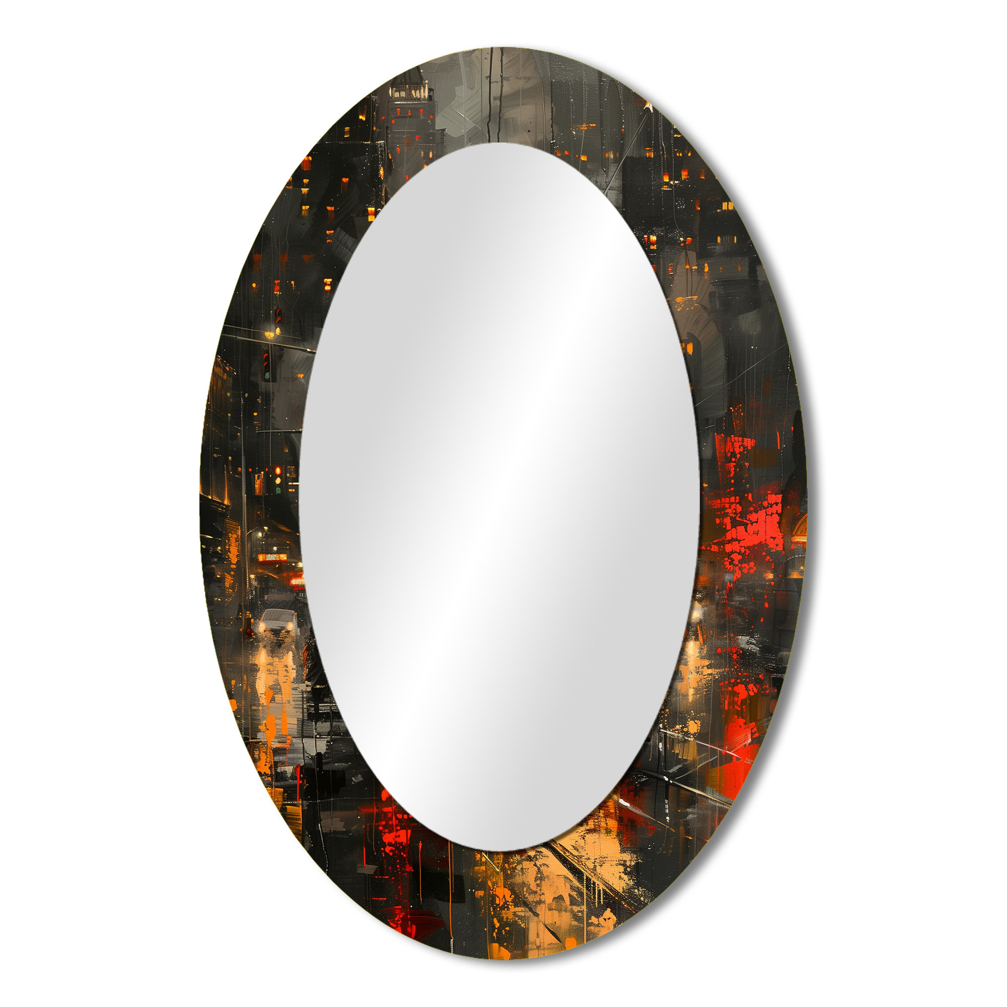 Ivy Bronx Yellow Grey Urban Haven City - Yellow Modern Oval Wall Mirror ...