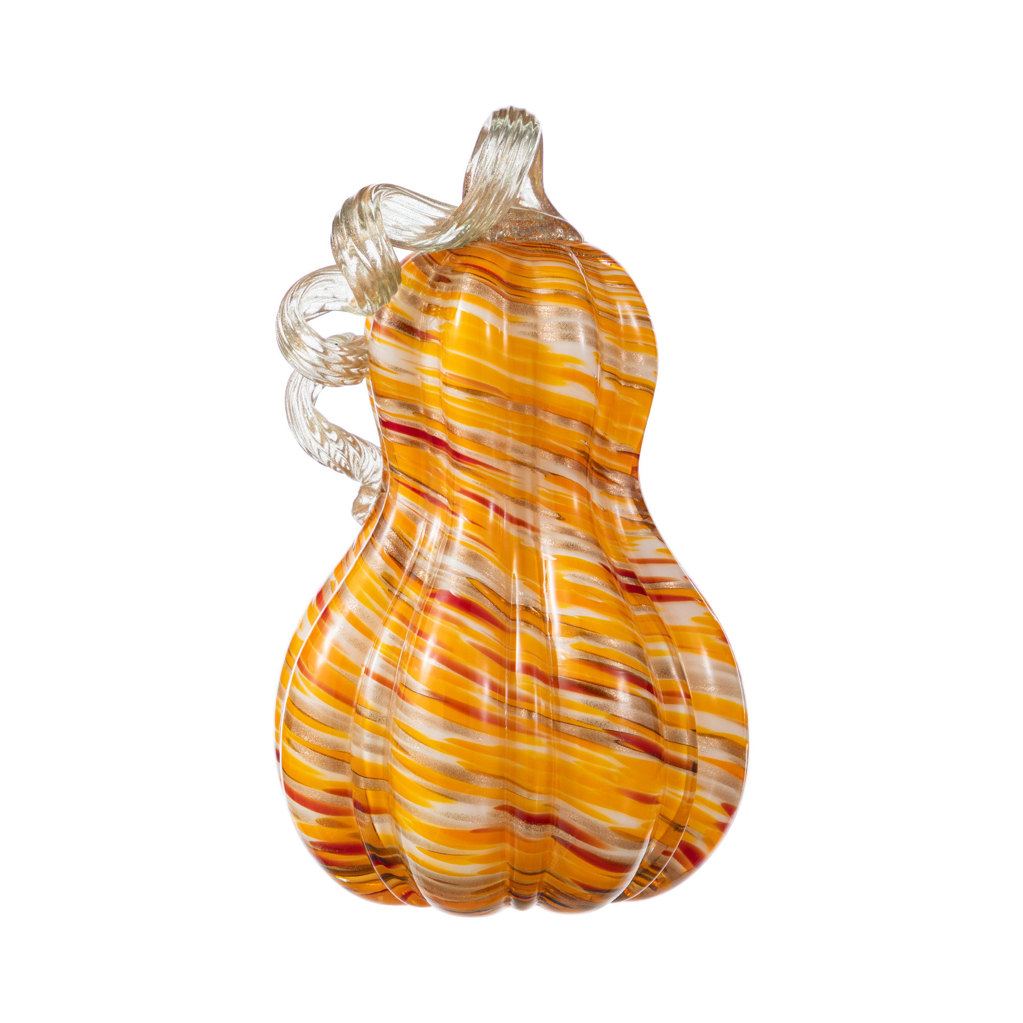 Ebern Designs 8.5"H Fall Multi Stripes Glass Gourd | Wayfair