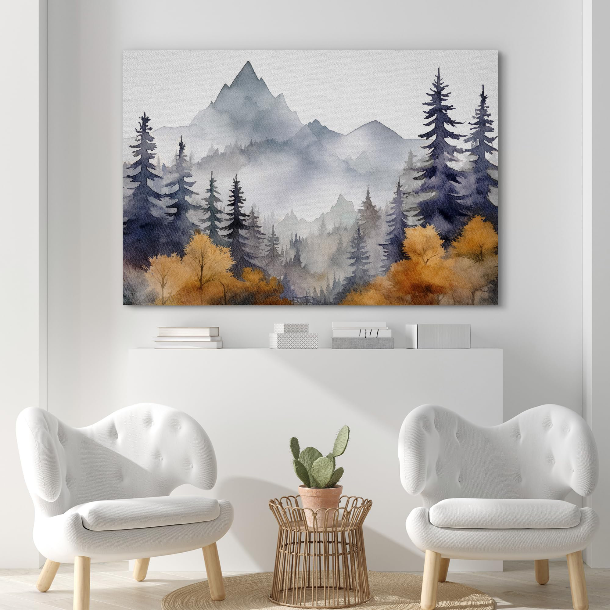 IDEA4WALL Woodland Forest Landscape " Mist Between Mountain Peaks And ...