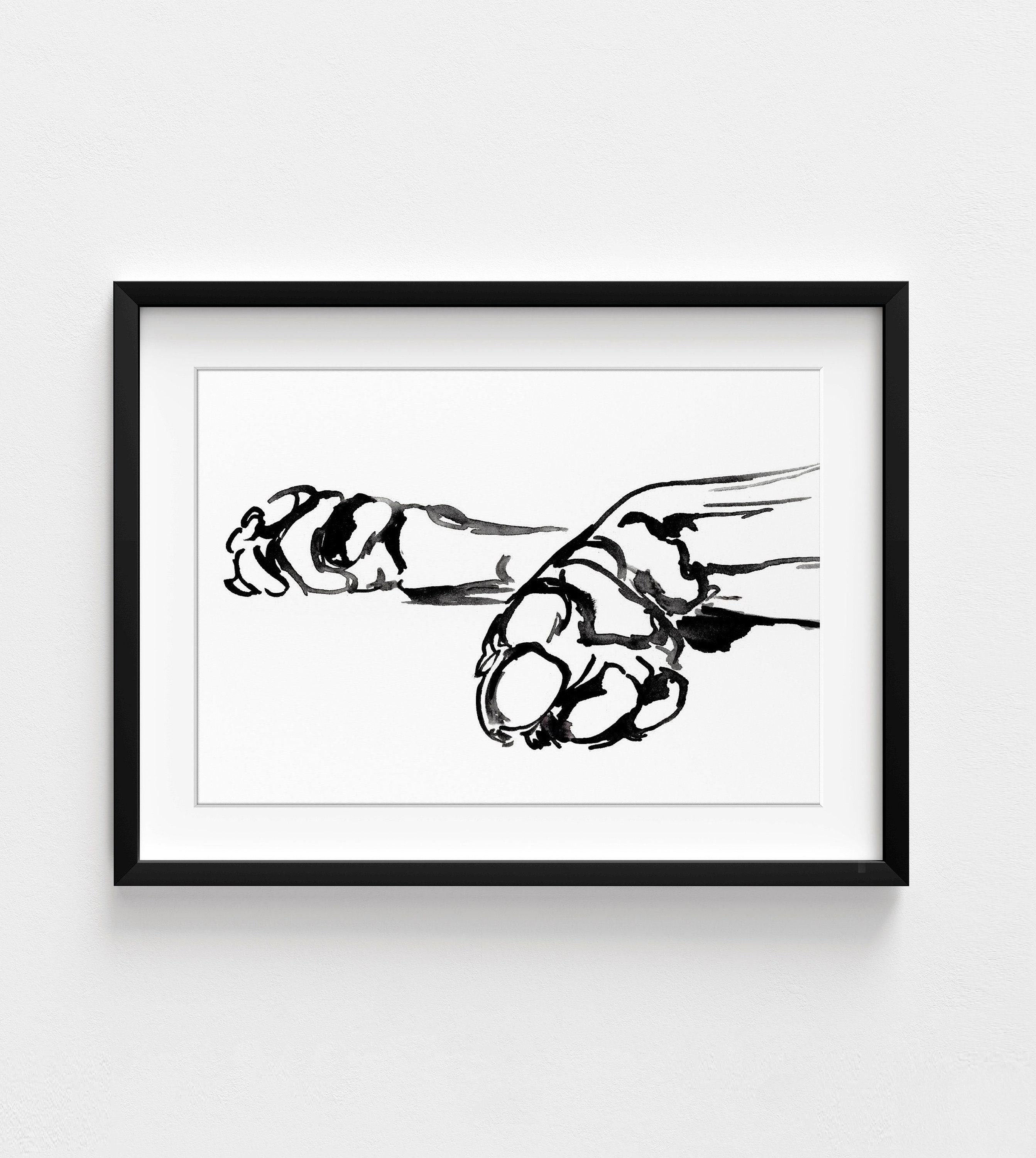 WeFrameArt Black And White Pet Drawing Print, Framed Paw Wall Decor ...
