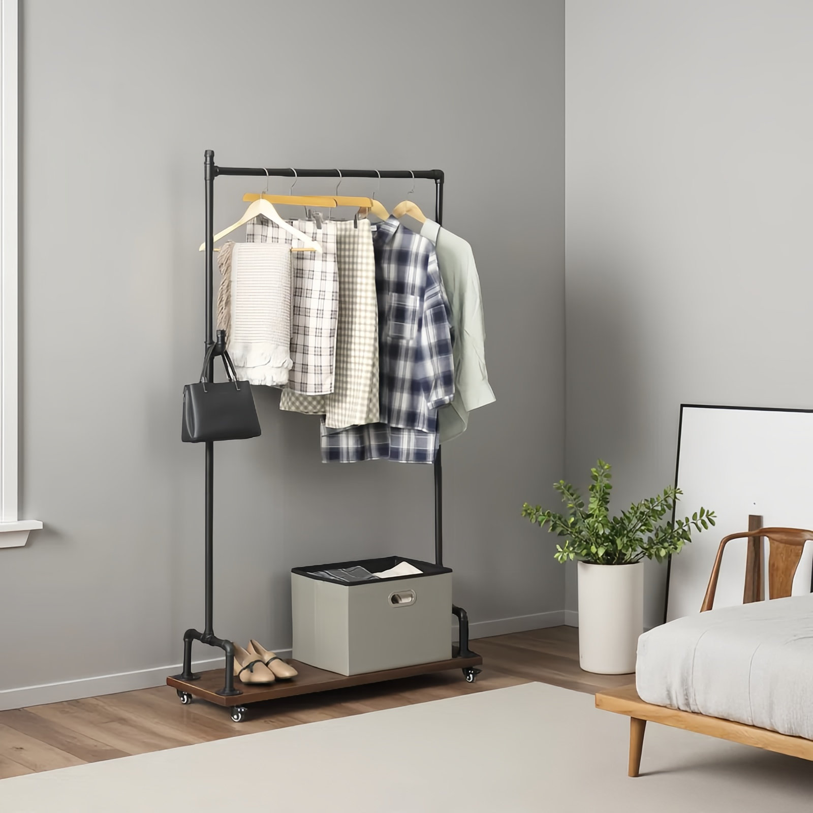 17 Stories Clothes Rack For Hanging Clothes: Clothing Coat Garment ...
