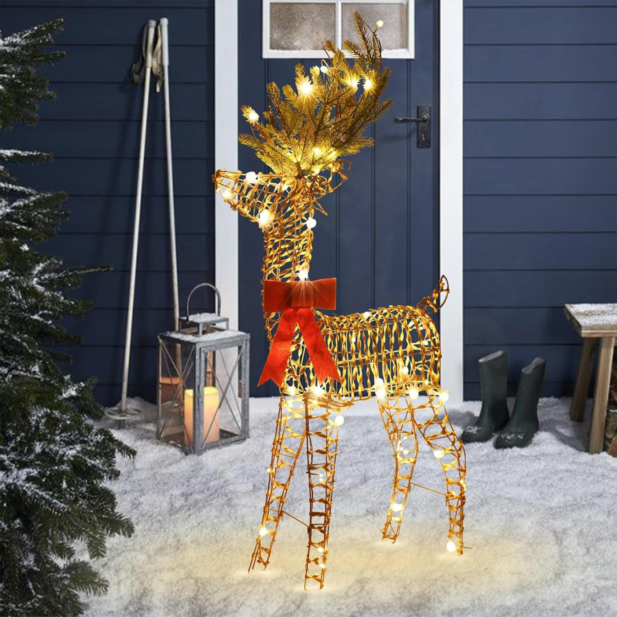 The Holiday Aisle® Rattan Reindeer, 4FT Outdoor Christmas Decorations, Prelit Standing Reindeer ...