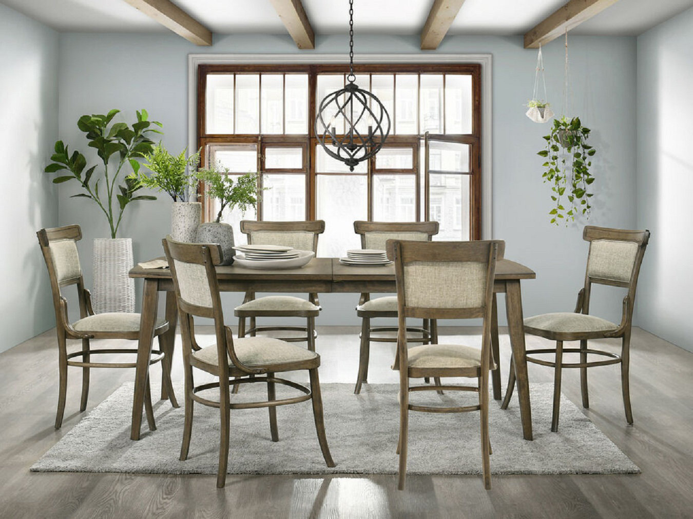 Rosalind Wheeler Corwen Redruth 7-pc Rustic Charm Dining Set In Natural Wood | Wayfair
