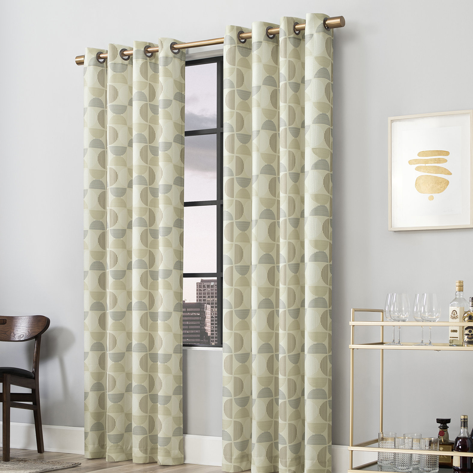 Scott Living Drake Mid-Century Geometric Semi-Sheer Grommet Curtain ...