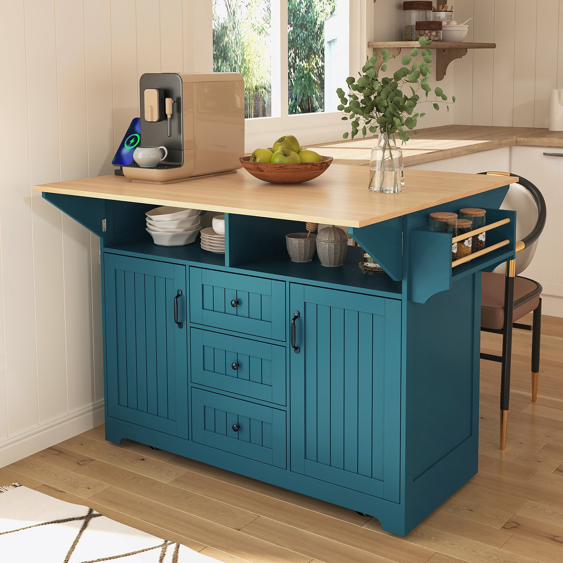 Lark Manor™ Versatile 55.7'' Large Kitchen Island with 2 Drop Leaf ...