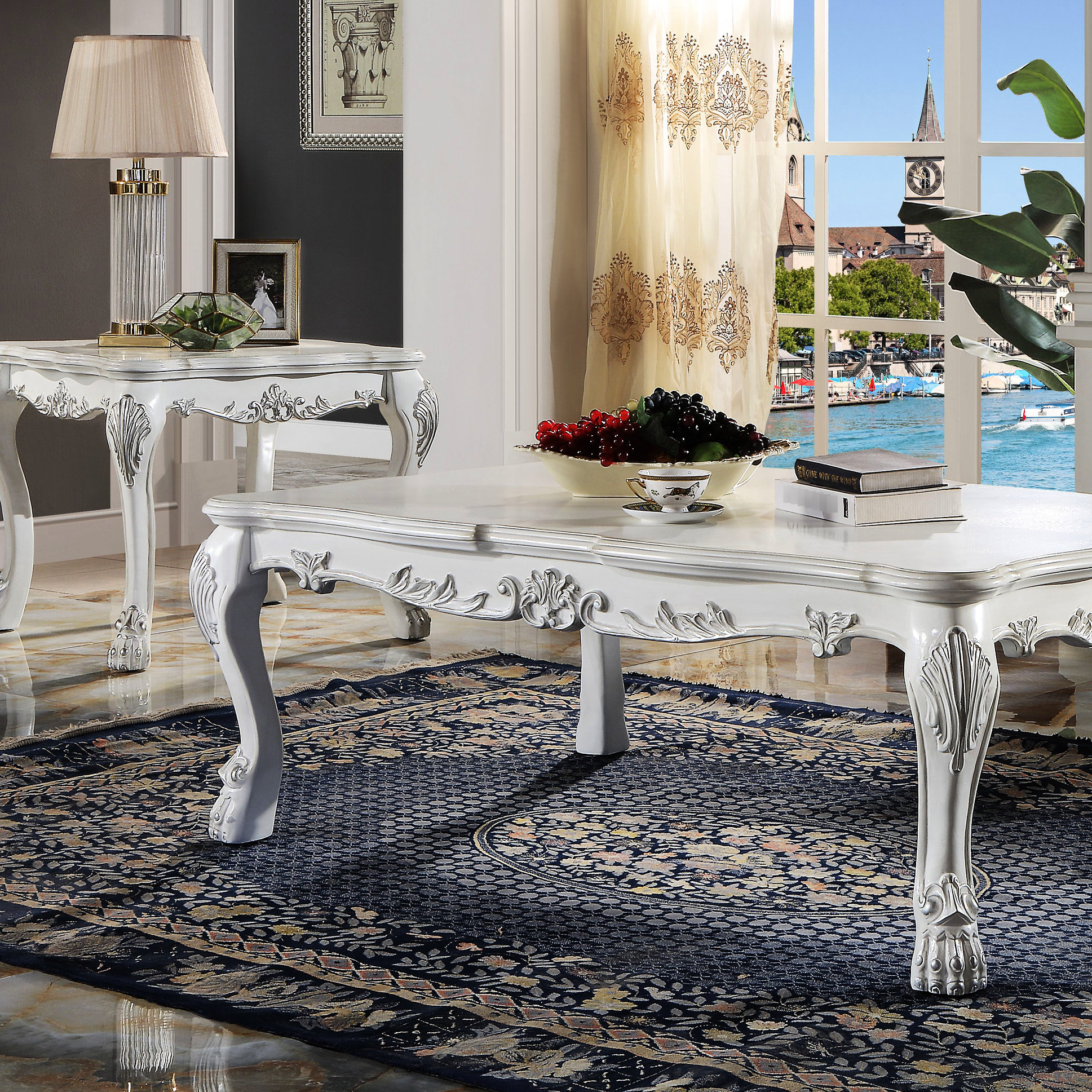 House of Hampton® Square Bone White End Table, Claw Leg And Exquisite ...