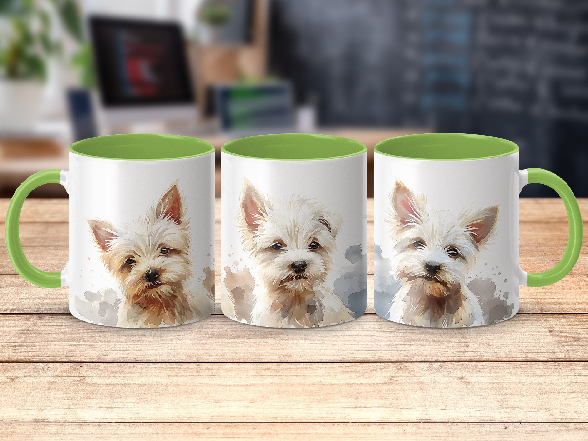 East Urban Home Set of 3 – 11oz Watercolour Samoyed Dog Design Coffee ...