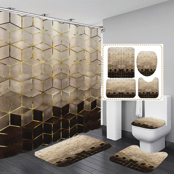 Mercer41 Ledger 4Pcs Brown Gradient Shower Curtain Set, Modern ...