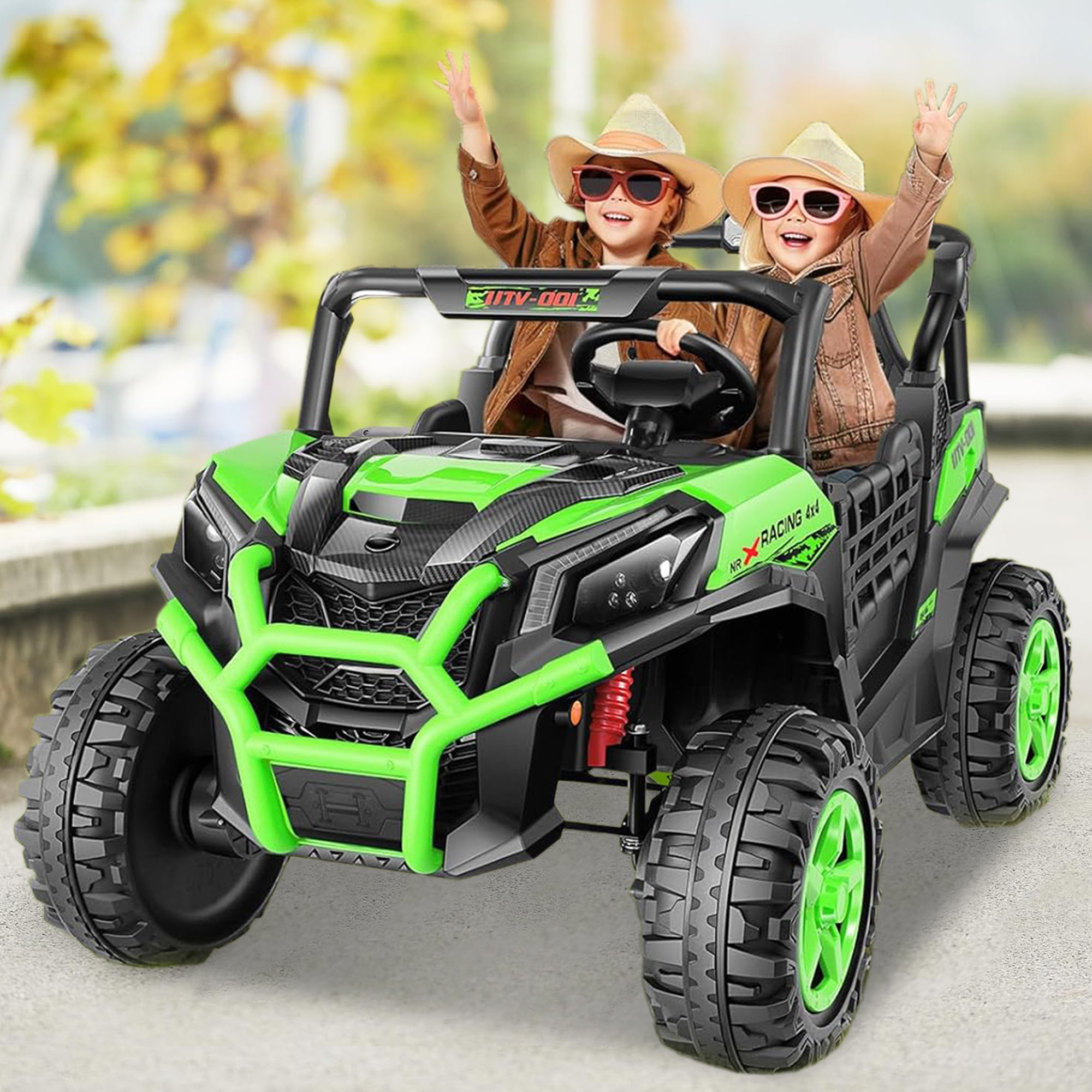Ancheer Alex 24v 2 Seater Ride on Car with Remote Control, 4WD/2WD Kids ...