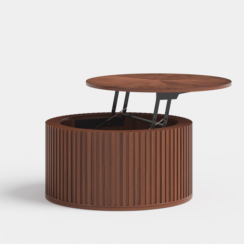 Hokku Designs 31.5" Round Solid Wood Lift Coffee Table With Storage ...