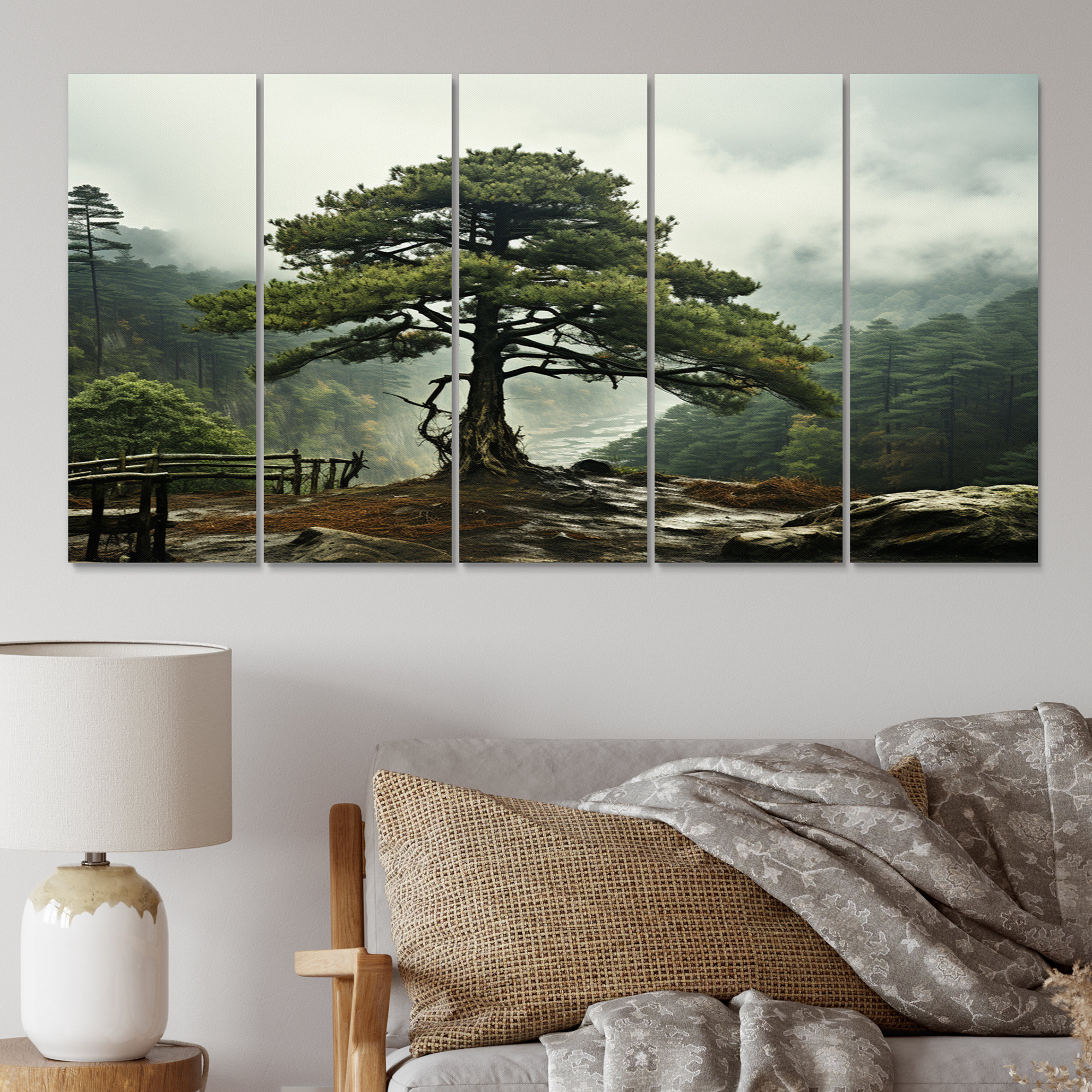 Millwood Pines Tree Whispering Pines II On Canvas 5 Pieces Print | Wayfair
