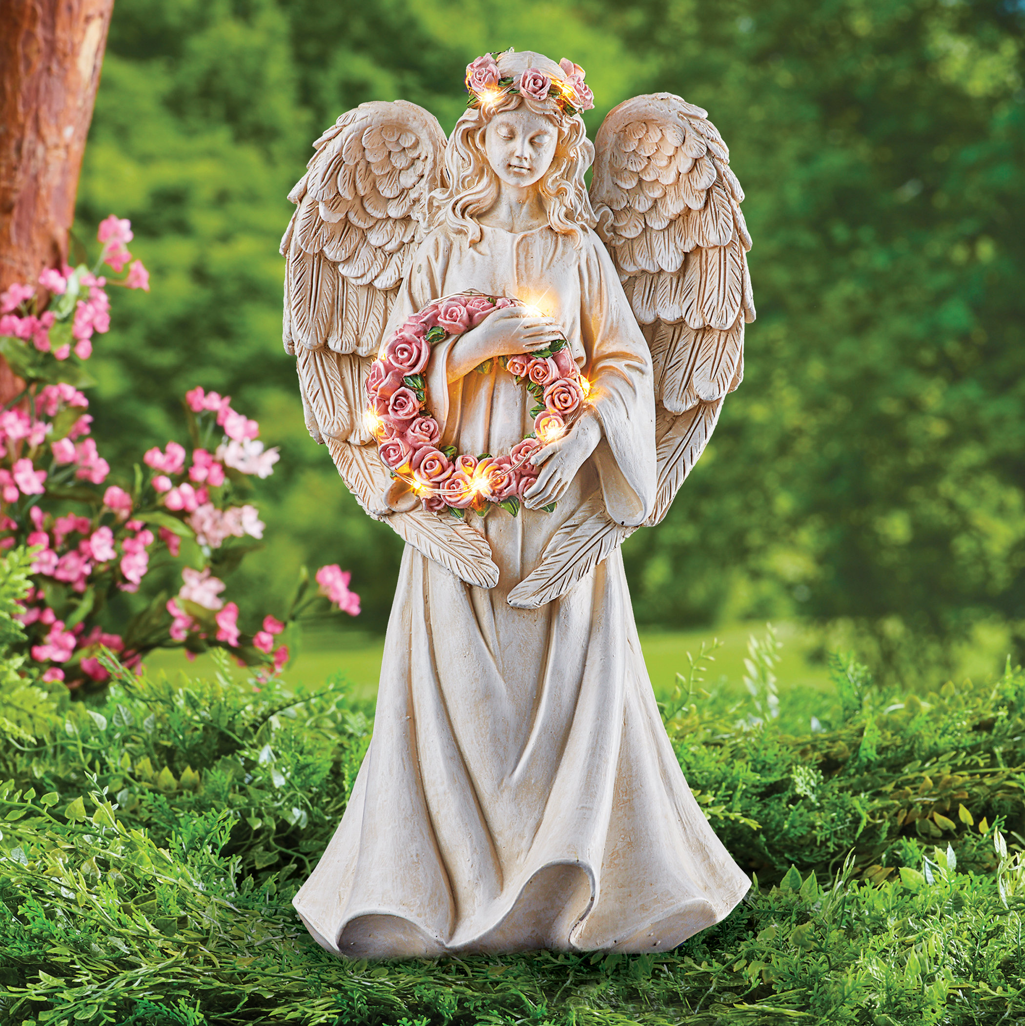 The Holiday Aisle® Solar Powered Angel with LED Lighted Wreath Garden ...