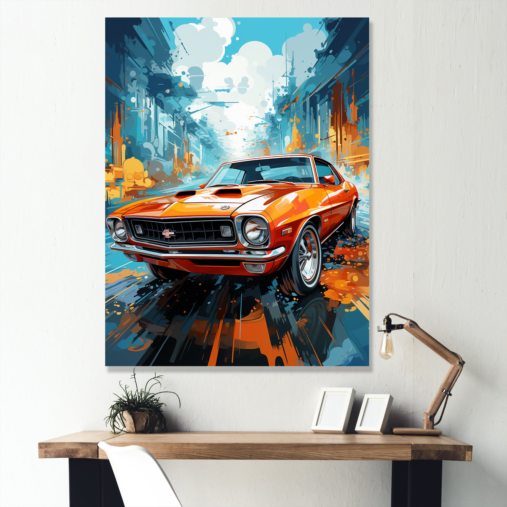 Williston Forge Orange American Muscle Car Collage - Car Vintage Canvas ...