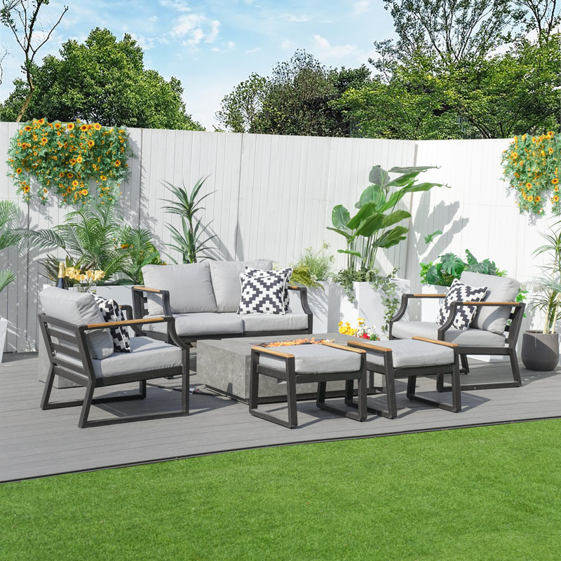 Direct Wicker Flinda Metal 6 - Person Outdoor Seating Group With Fire ...