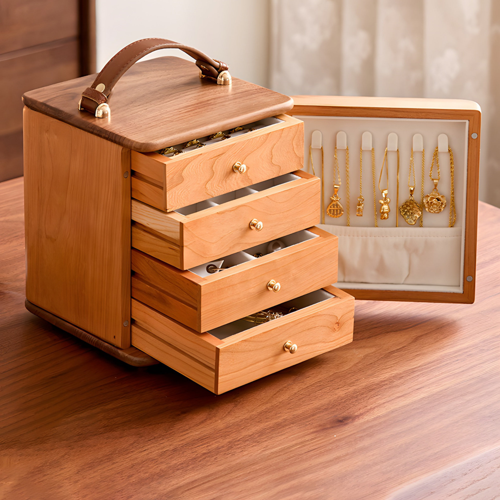 lingfan Solid Wood Multi-Layer Large Capacity Jewelry Box, High-End ...