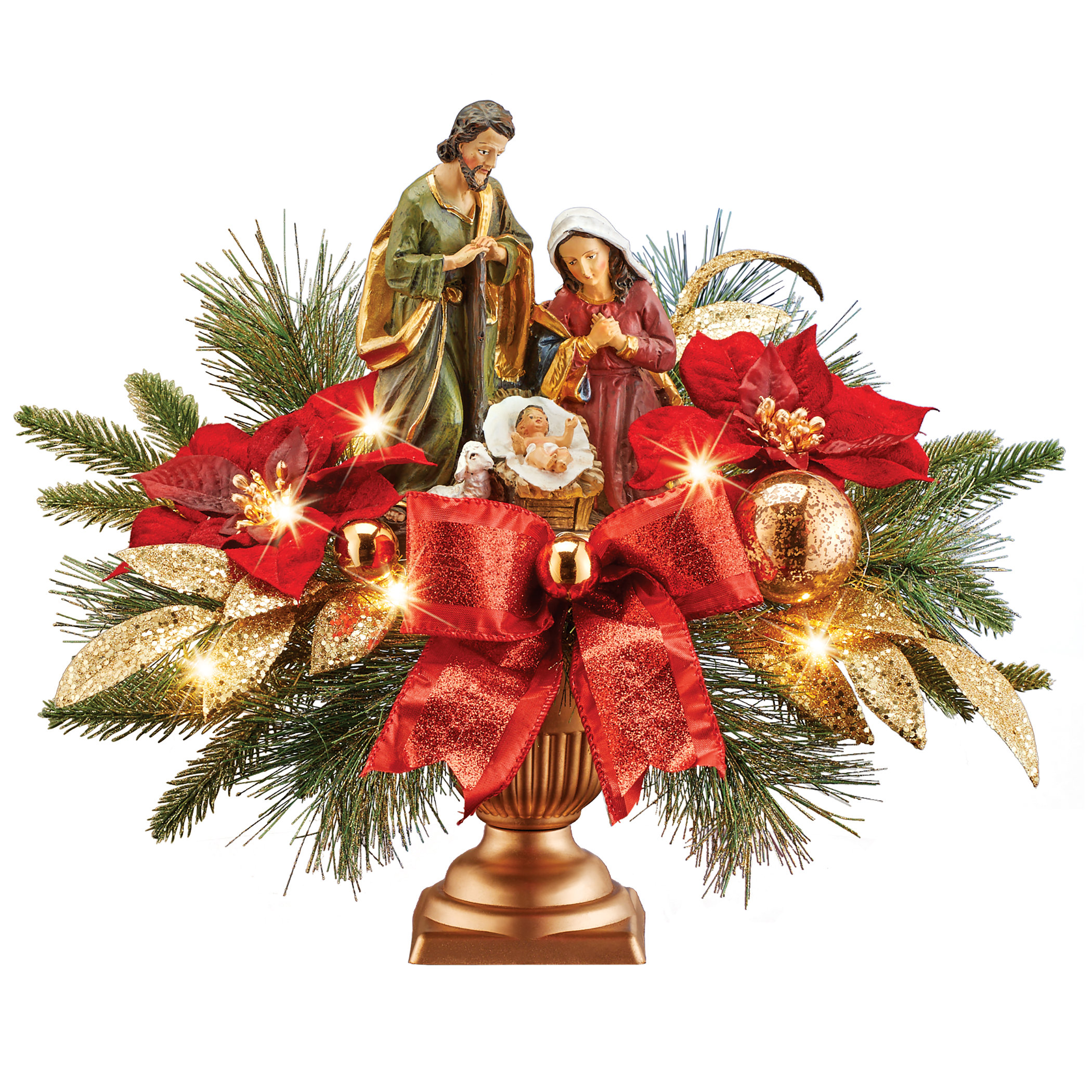 Fleur De Lis Living Hand-Painted Christmas Nativity Scene Poinsettia ...