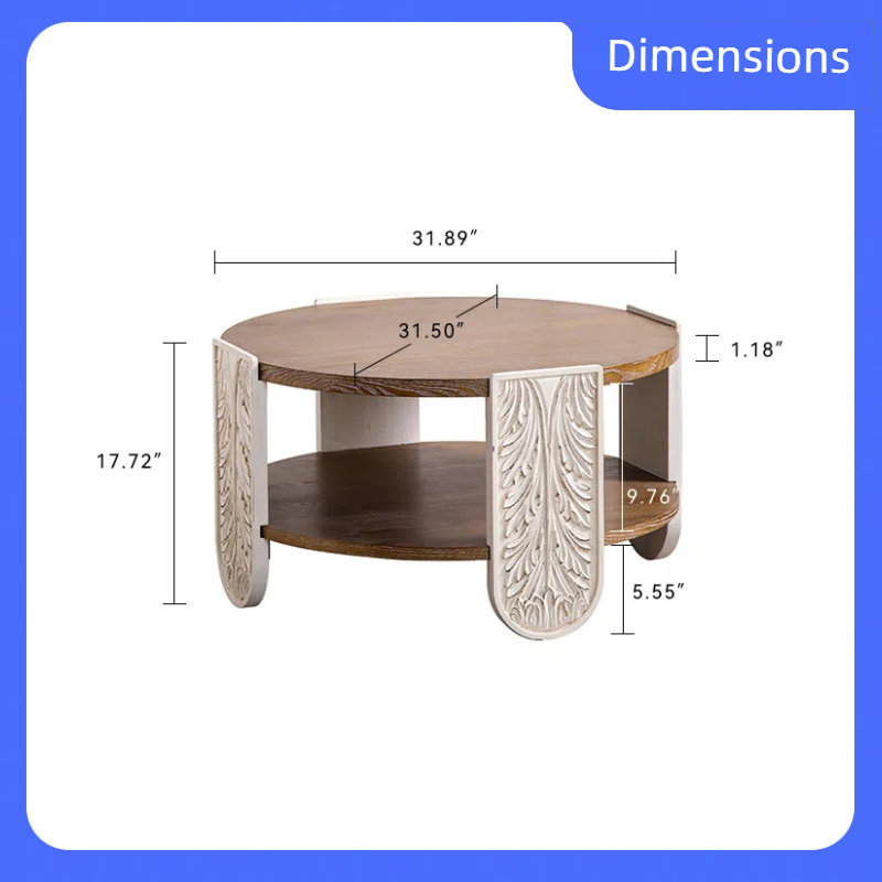 Lark Manor™ 32" Carved Wood Coffee Table - Palace Style End Table with ...