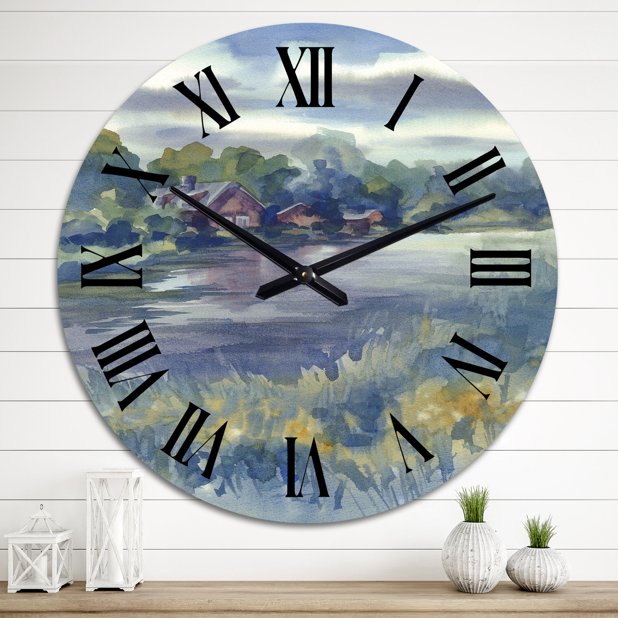 East Urban Home Autumn Landscape By The River - Traditional Wall Clock ...