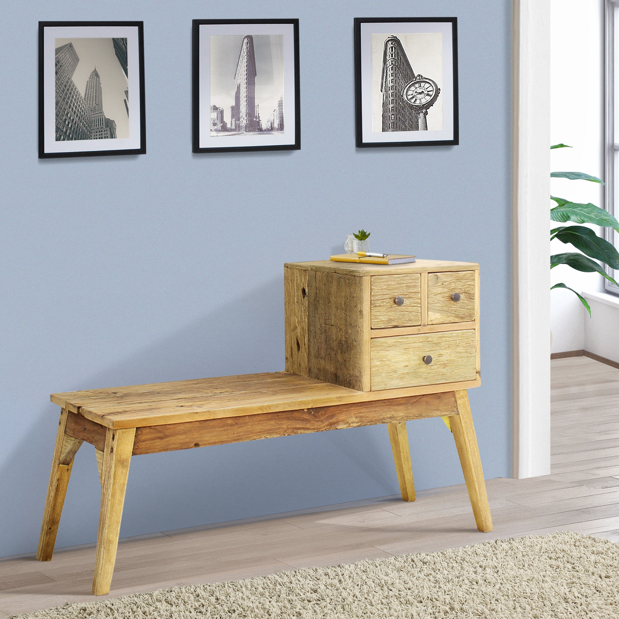 Union Rustic Verna Solid Wood Drawers Storage Bench | Wayfair