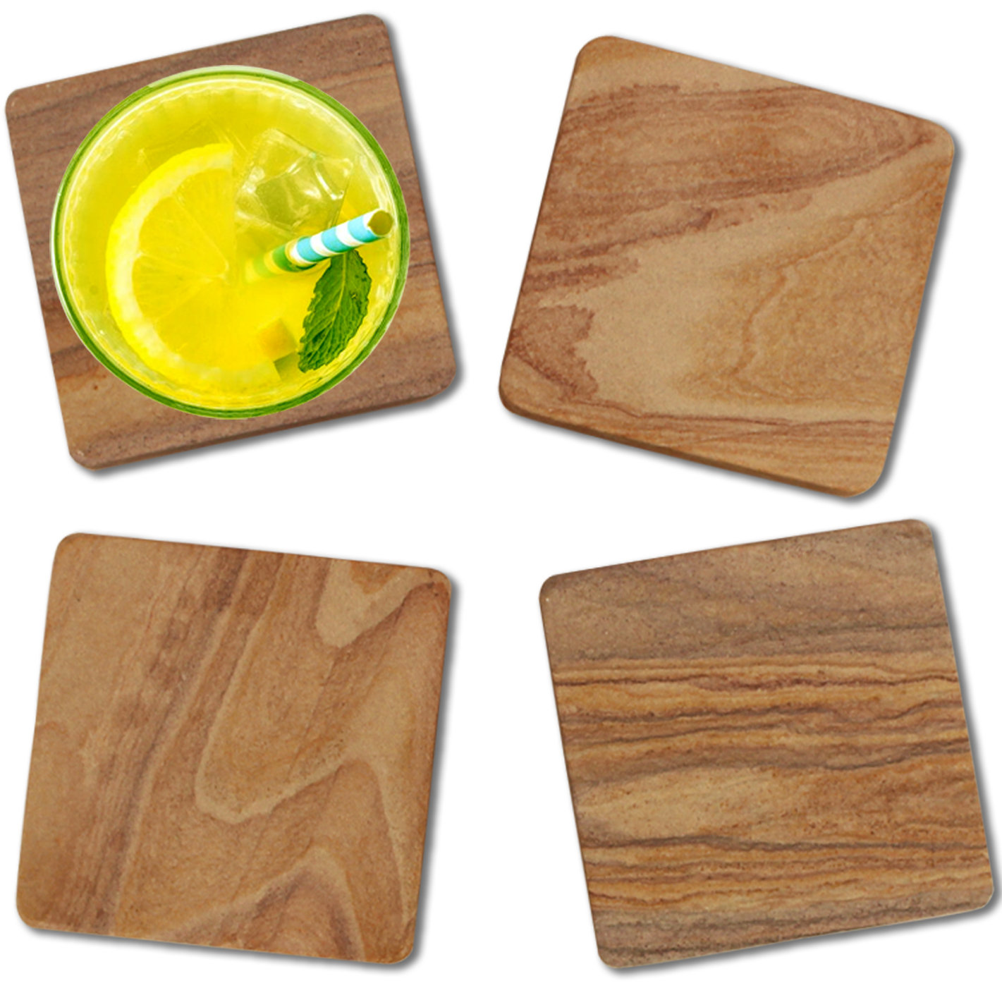 Millwood Pines Absorbent Sandstone Coasters - Natural Stone for Indoor ...