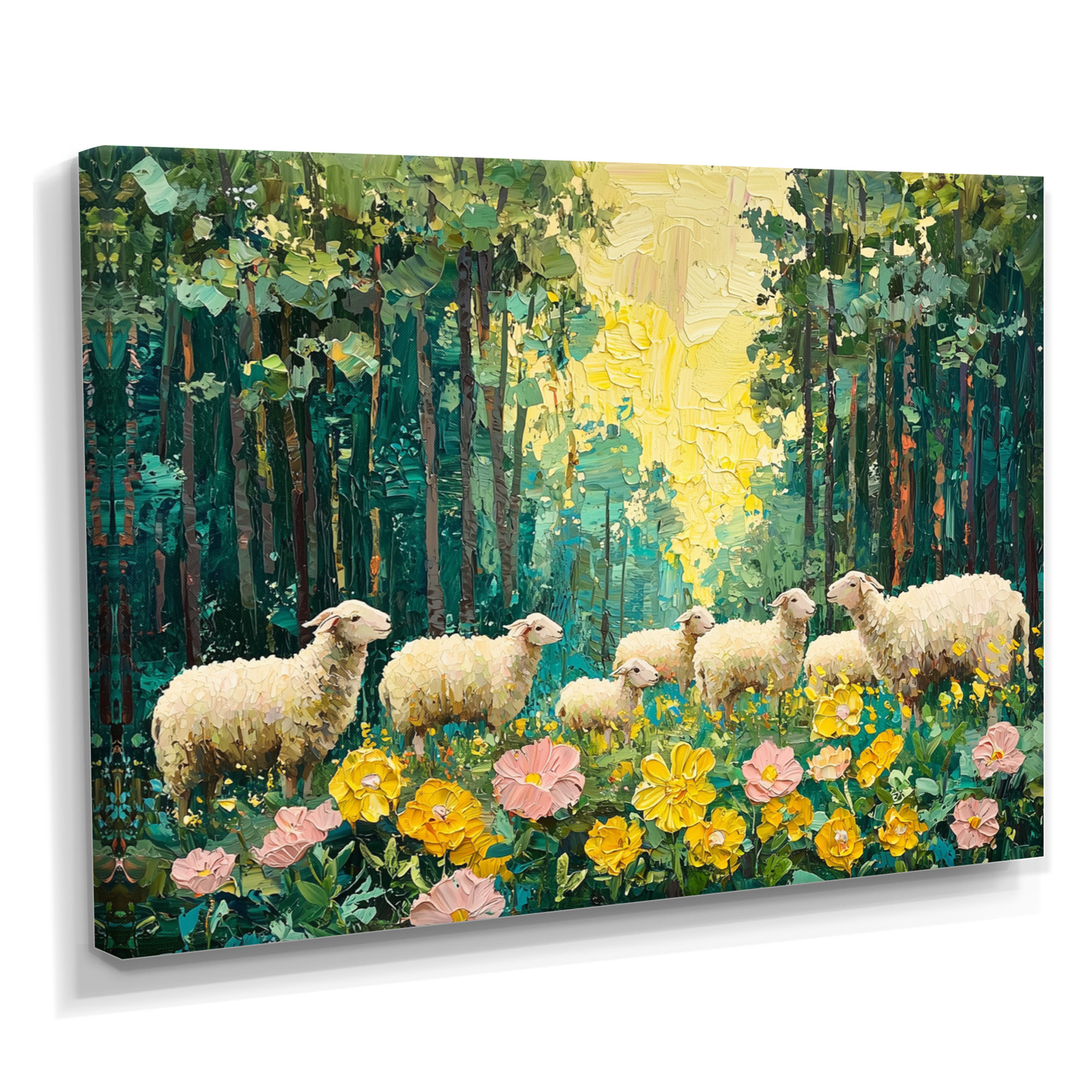 August Grove® Drinda Cute Sheep In Spring Flowers I - Sheep Wall Art ...