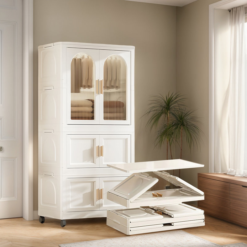 Ebern Designs Wide Folding Wardrobe With Door And Wheels | Wayfair