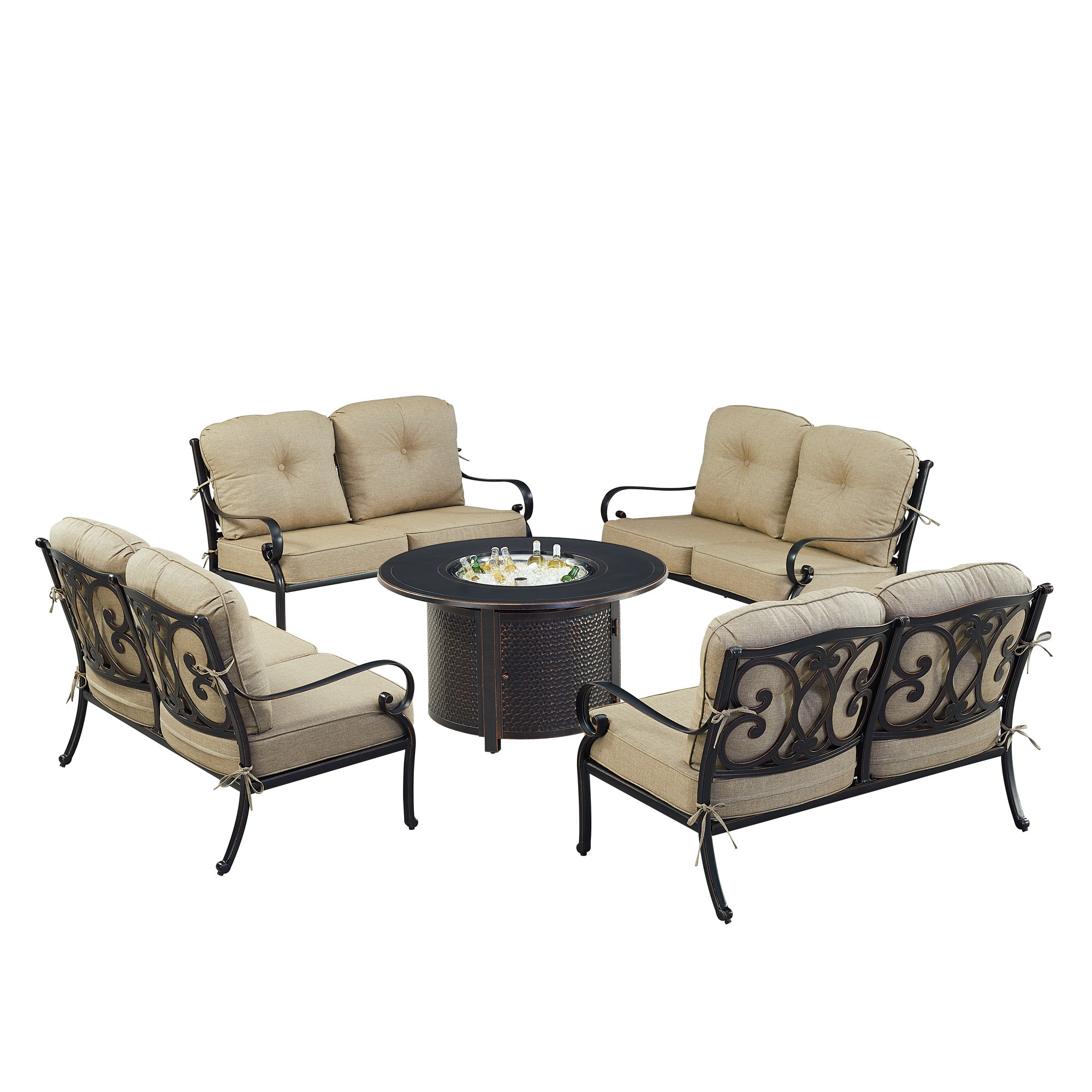 Oakland Living Black Aluminum Fire Table Set with Four Deep Seating ...
